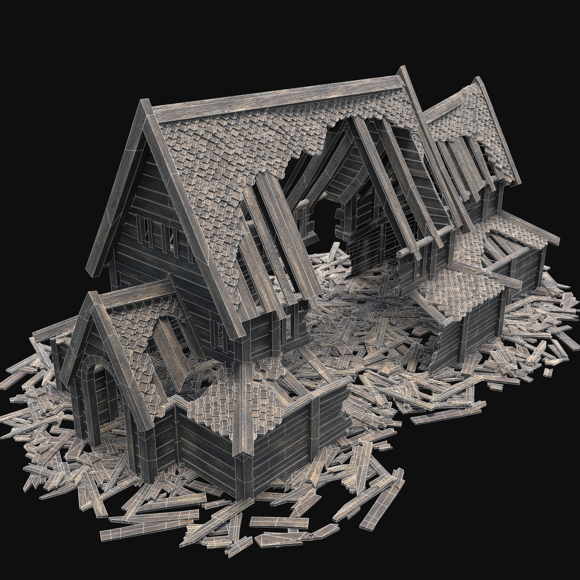 Ruined Wooden Church Collection - 3D Model by Enterables