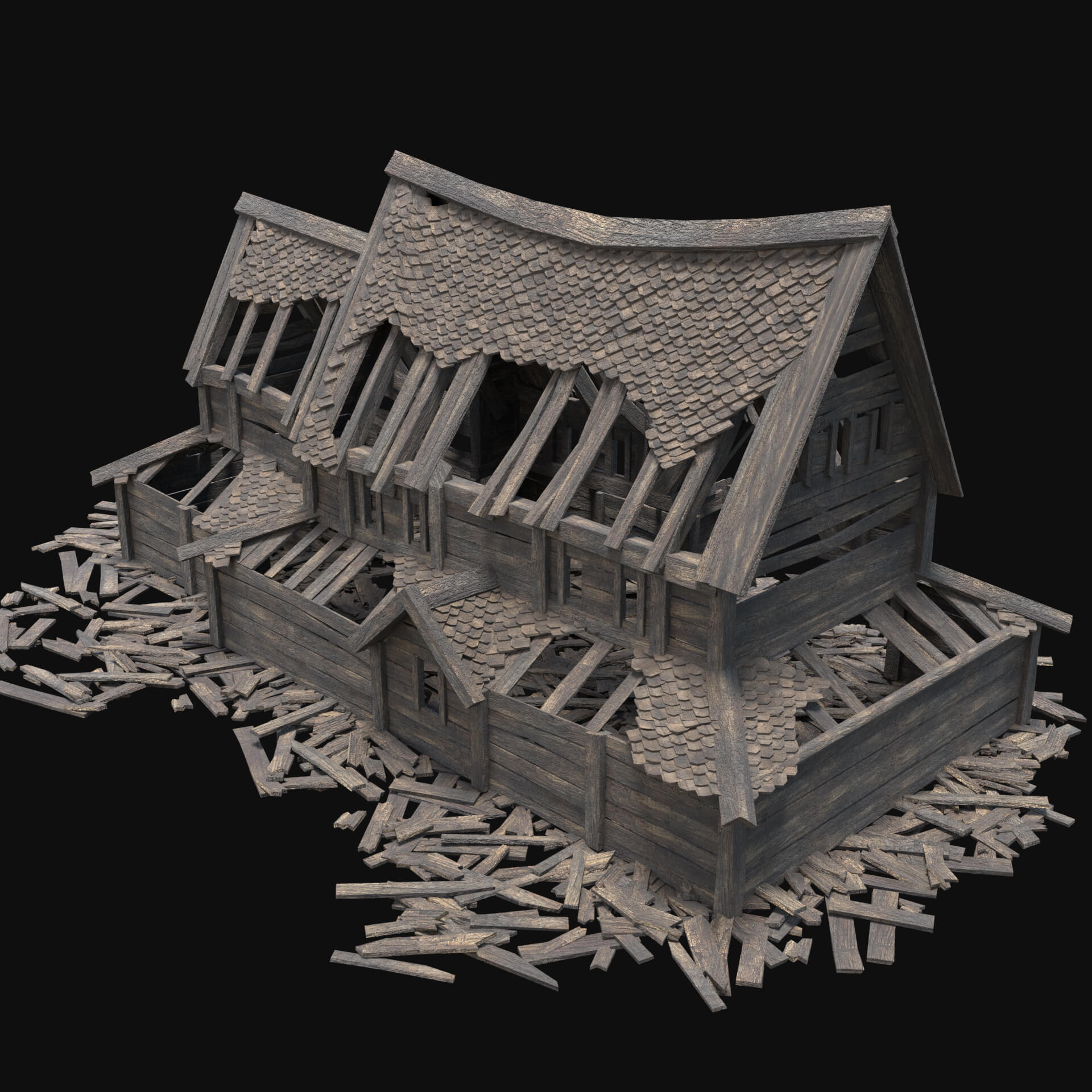 Ruined Wooden Church Collection - 3D Model by Enterables