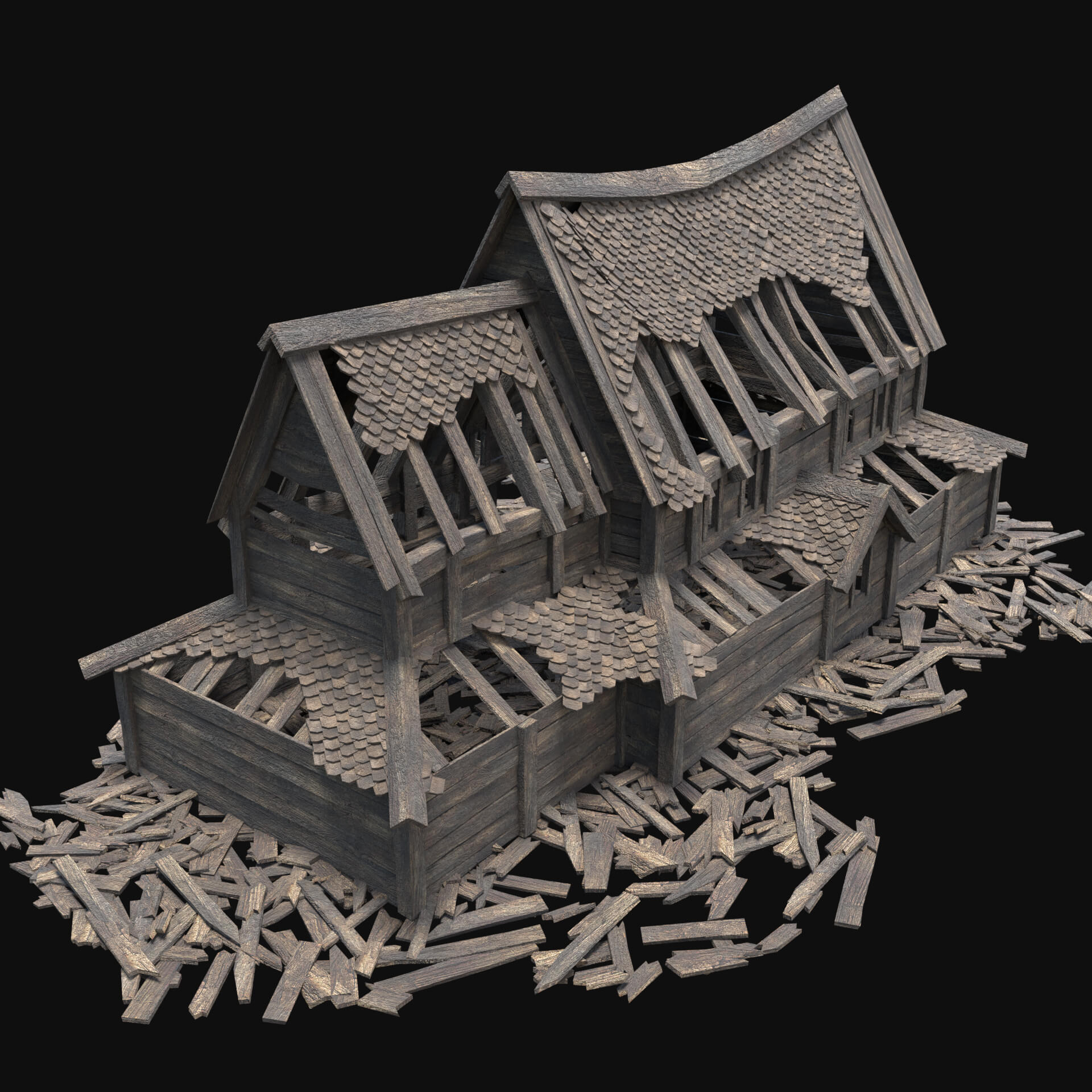 Ruined Wooden Church Collection - 3D Model by Enterables