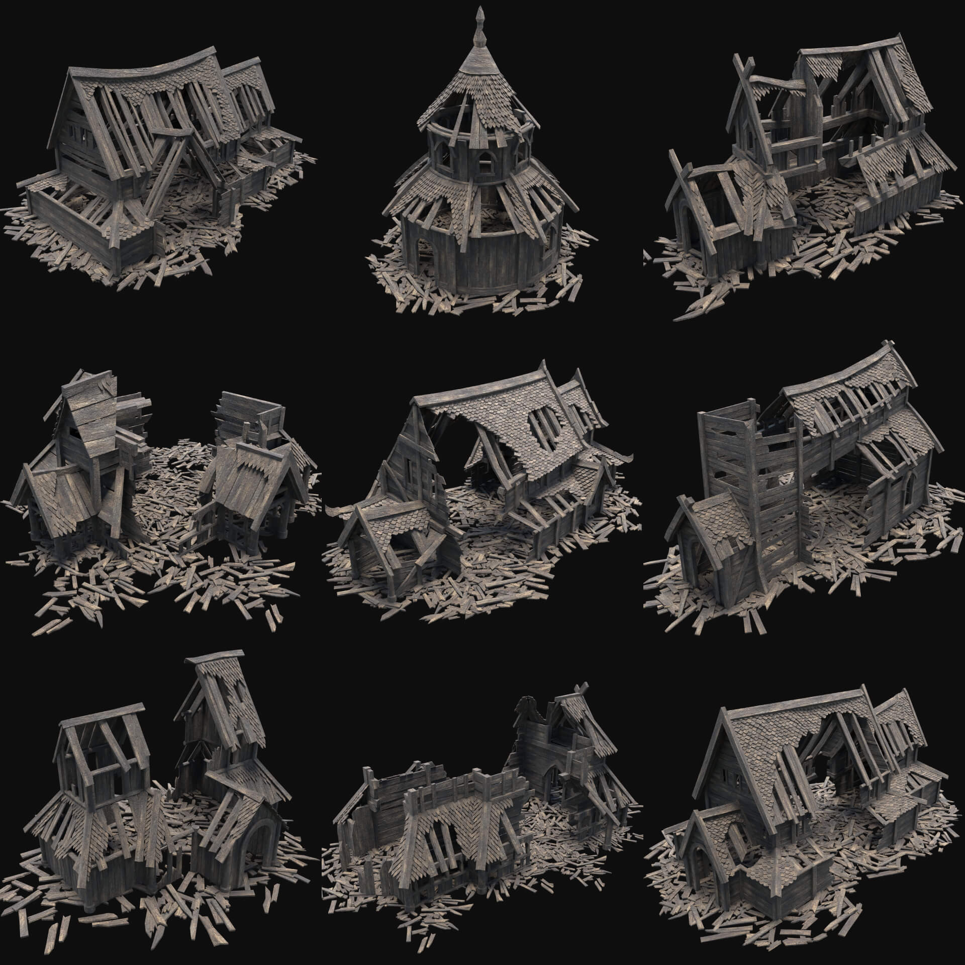 Ruined Wooden Church Collection - 3D Model by Enterables