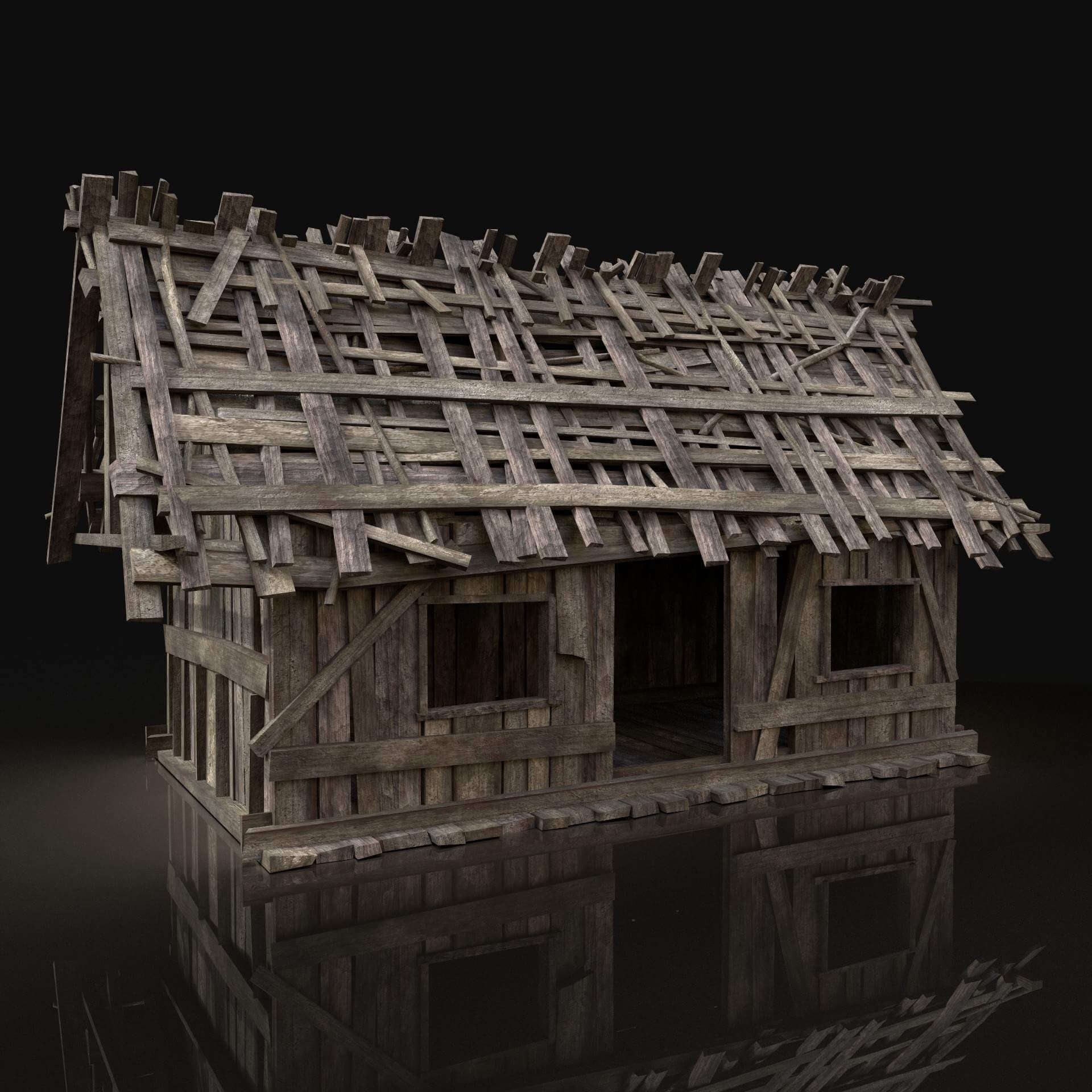 Simple Wooden Swamp Hut - 3D Model by Enterables