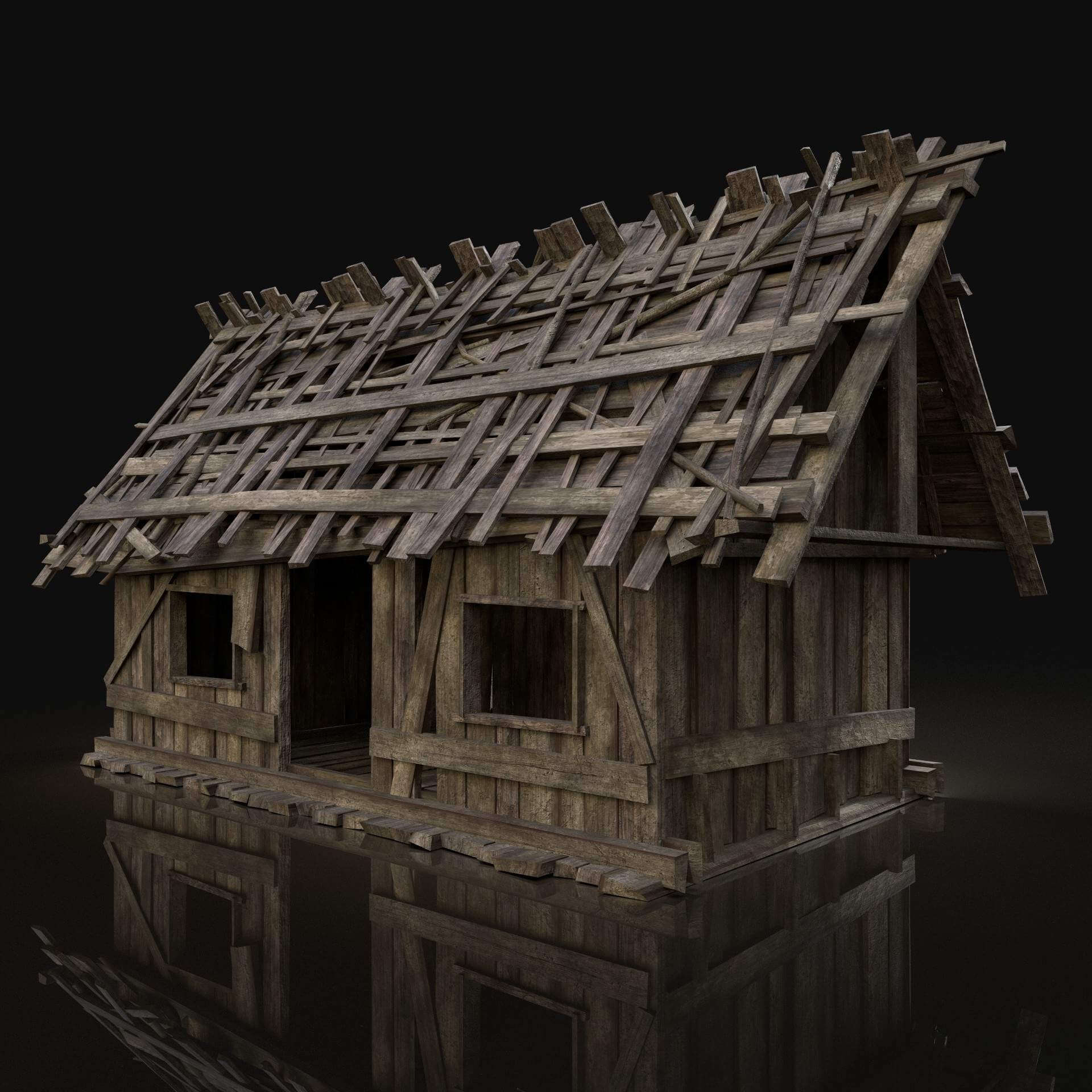 Simple Wooden Swamp Hut - 3D Model by Enterables