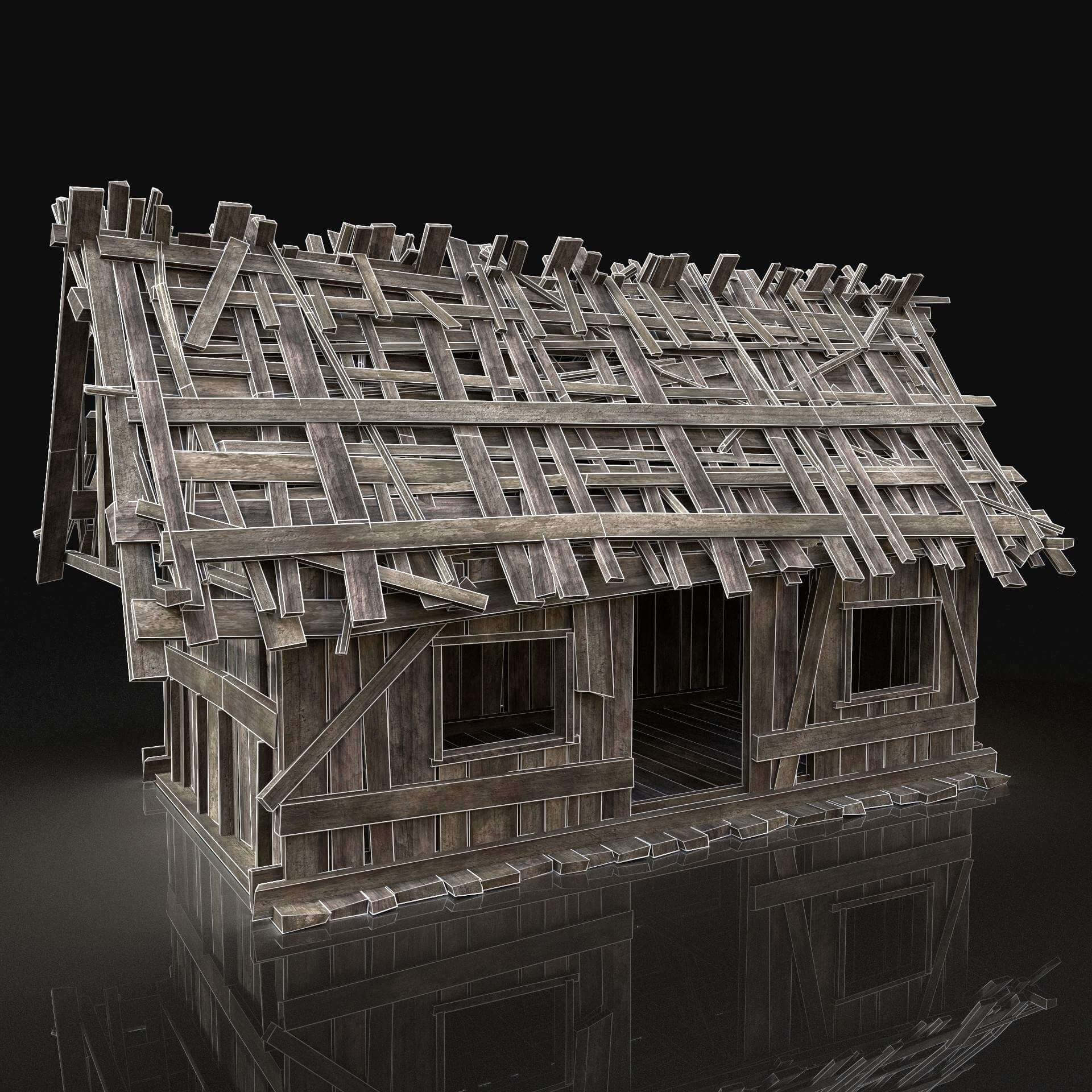 Simple Wooden Swamp Hut - 3D Model by Enterables