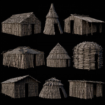 Stick Huts Primitive Shelter Collection - 3D Model by Enterables