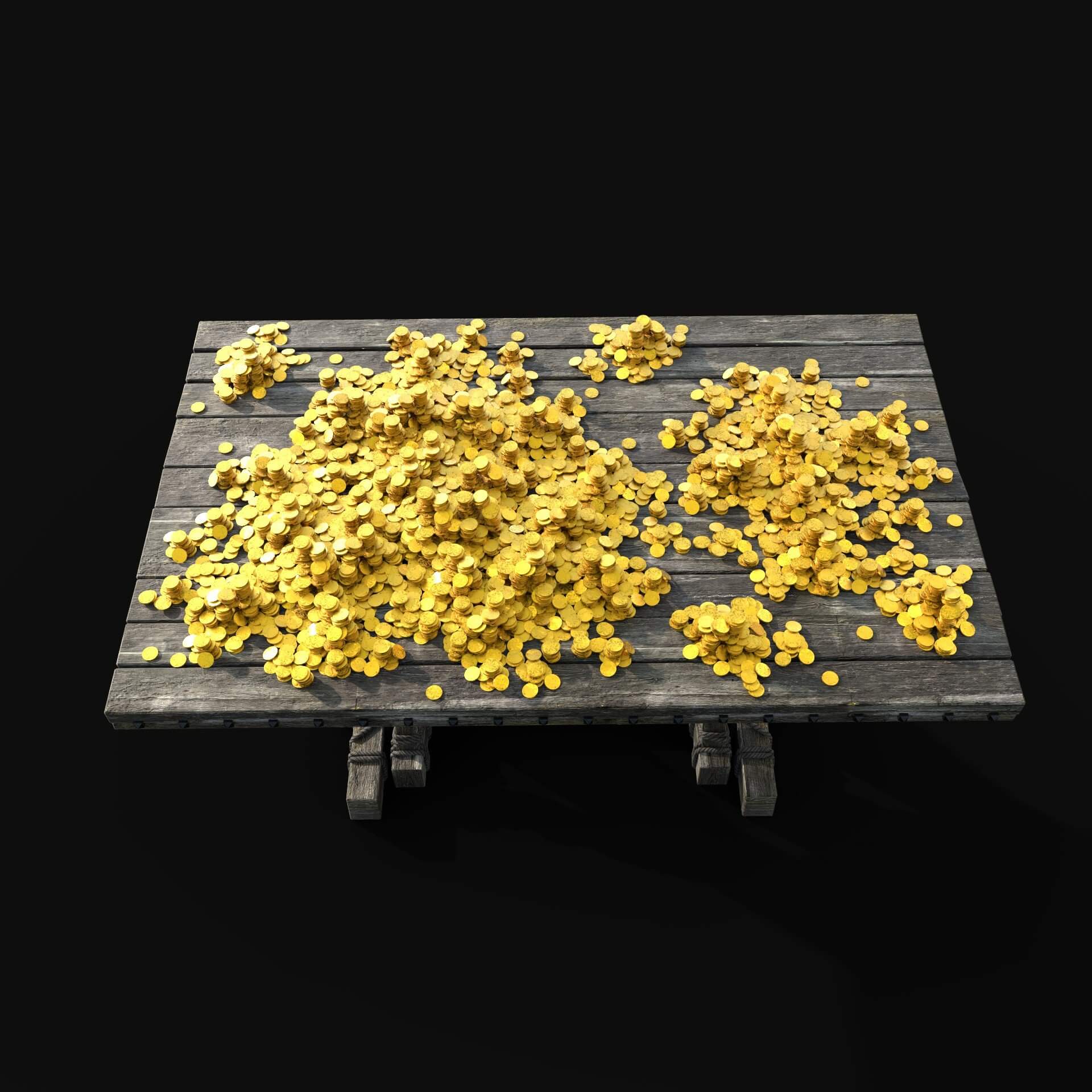 Wooden Table With Gold Coins - 3D Model by Enterables