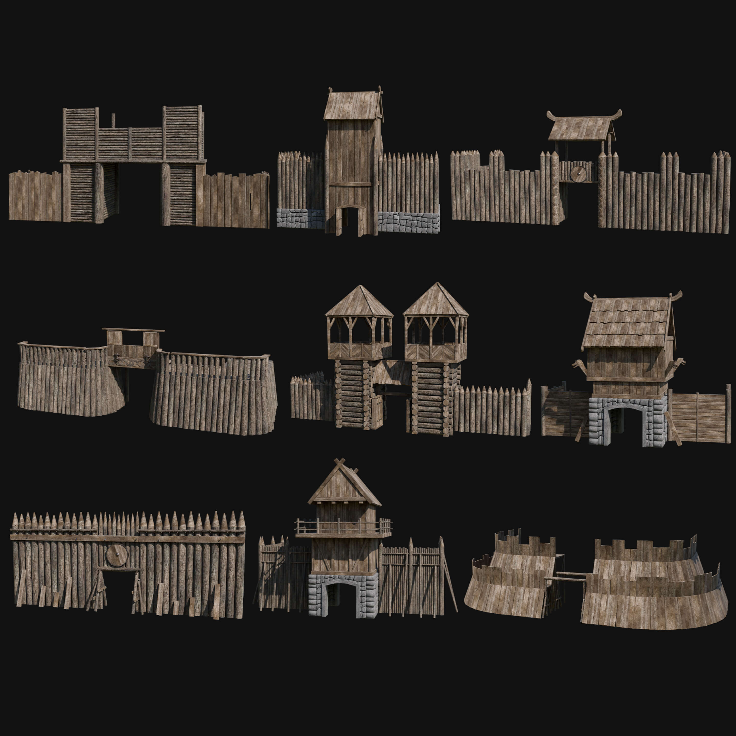 Viking Norse Medieval Walls and Gates Collection - 3D Model by Enterables