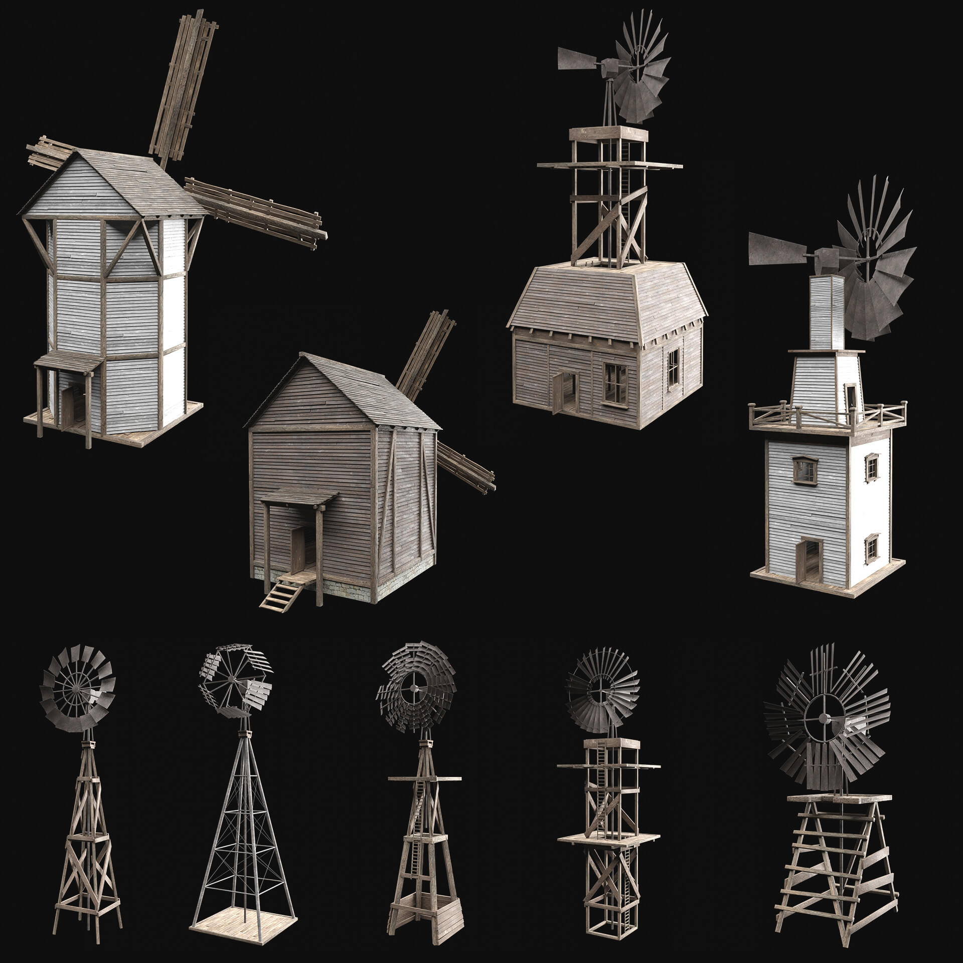 Wild West Western Windmill Wind Mill Collection - 3D Model by Enterables