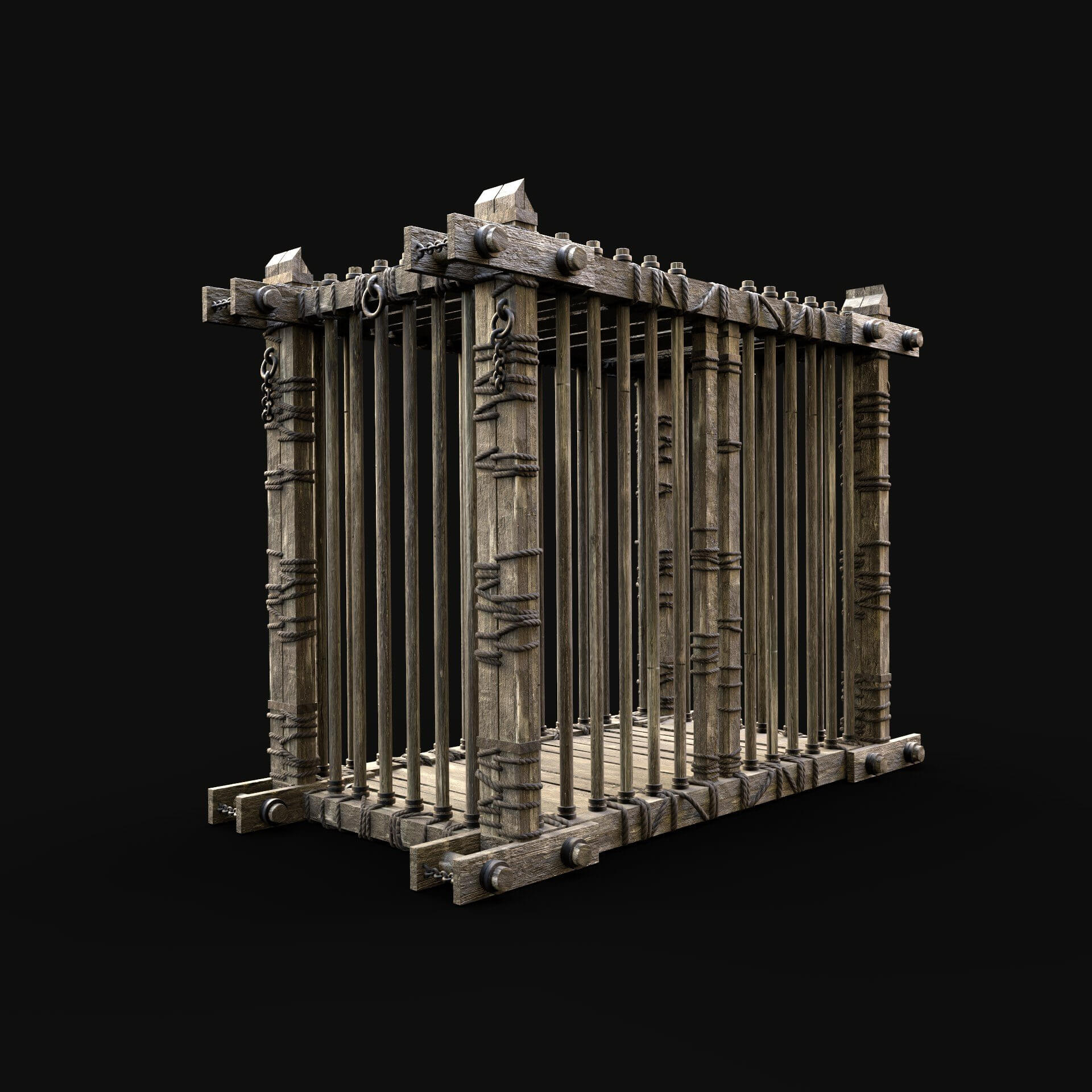 Medieval Wooden Animal Cage - 3D Model by Enterables