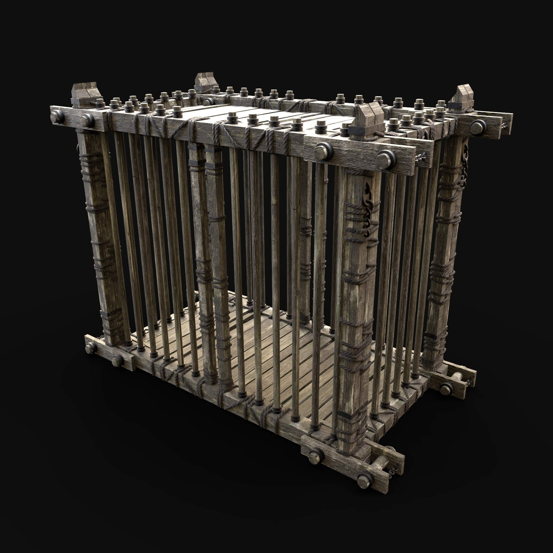 Medieval Wooden Animal Cage - 3D Model by Enterables