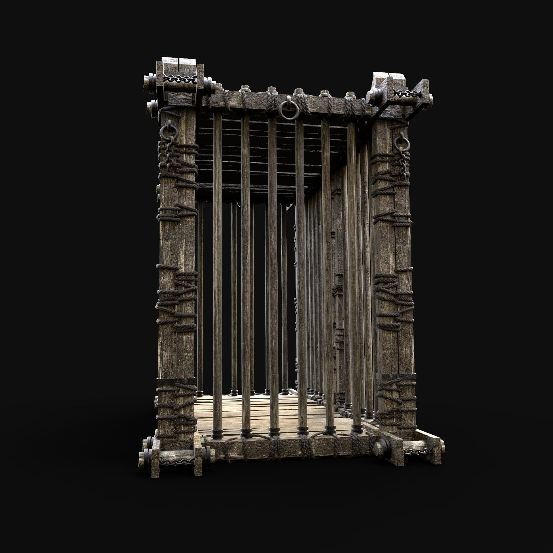 Medieval Wooden Animal Cage - 3D Model by Enterables