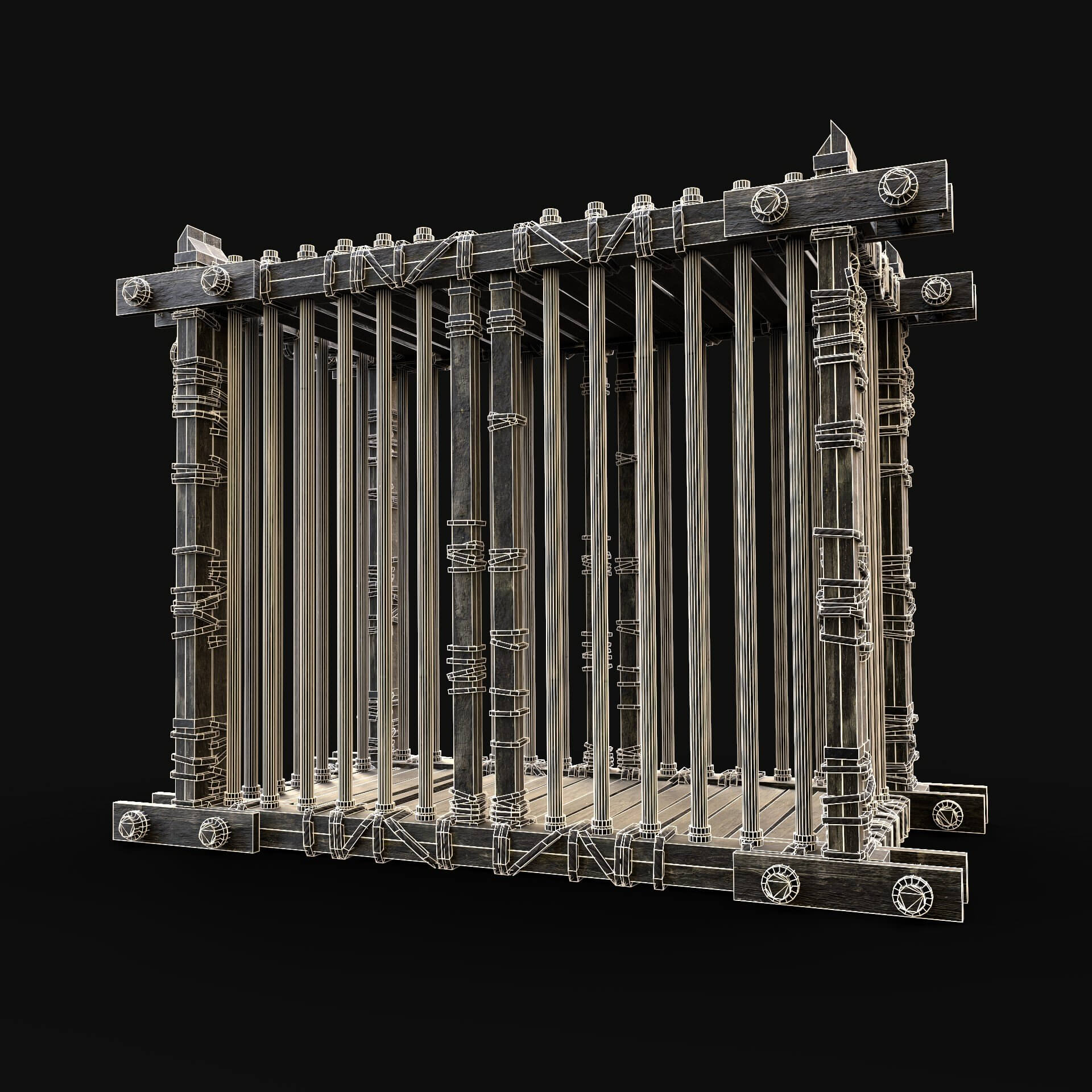 Medieval Wooden Animal Cage - 3D Model by Enterables