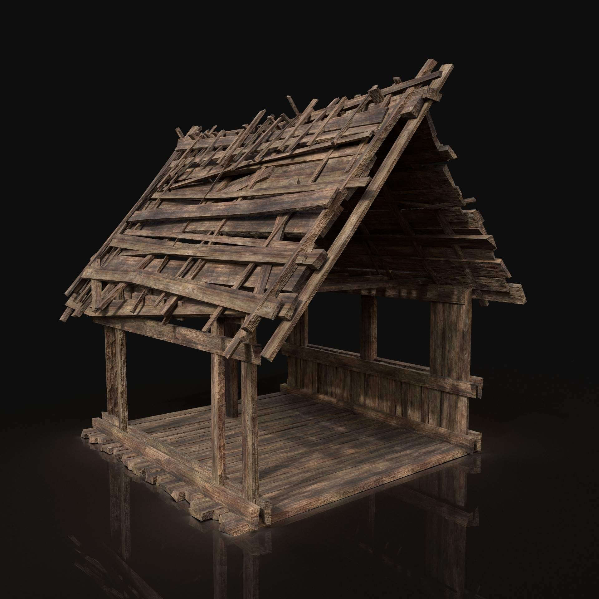 Thatched Wood Coverd Shelter - 3D Model by Enterables