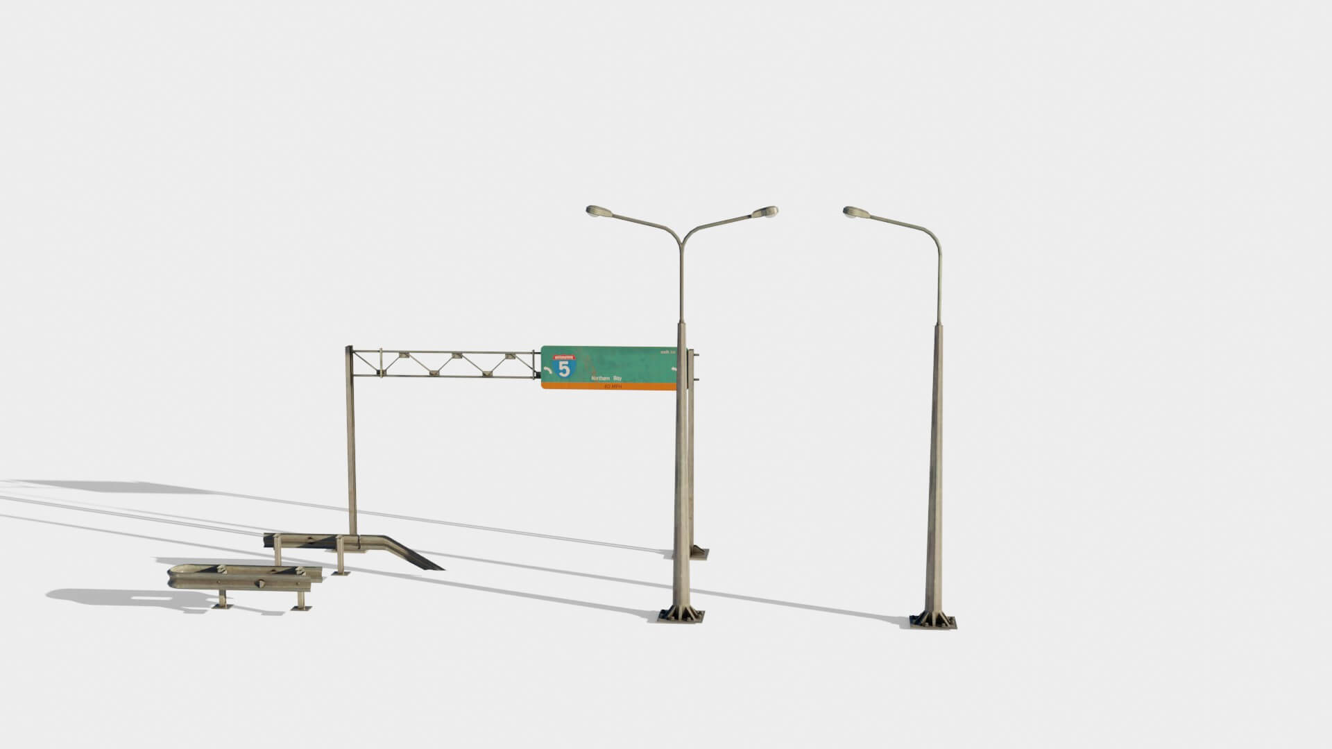 Highway Guard Rail Signs and Street Lights - 3D Model by esmileonline