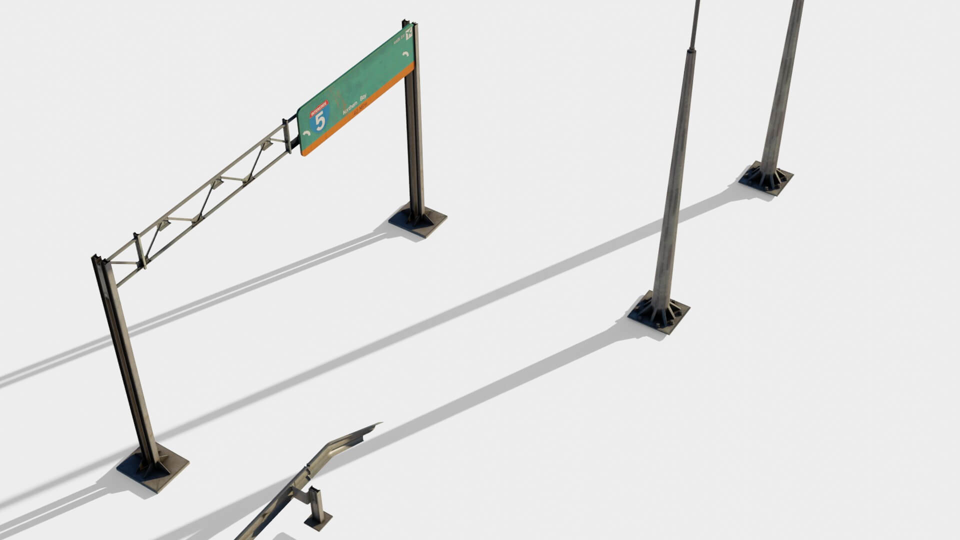 Highway Guard Rail Signs and Street Lights - 3D Model by esmileonline