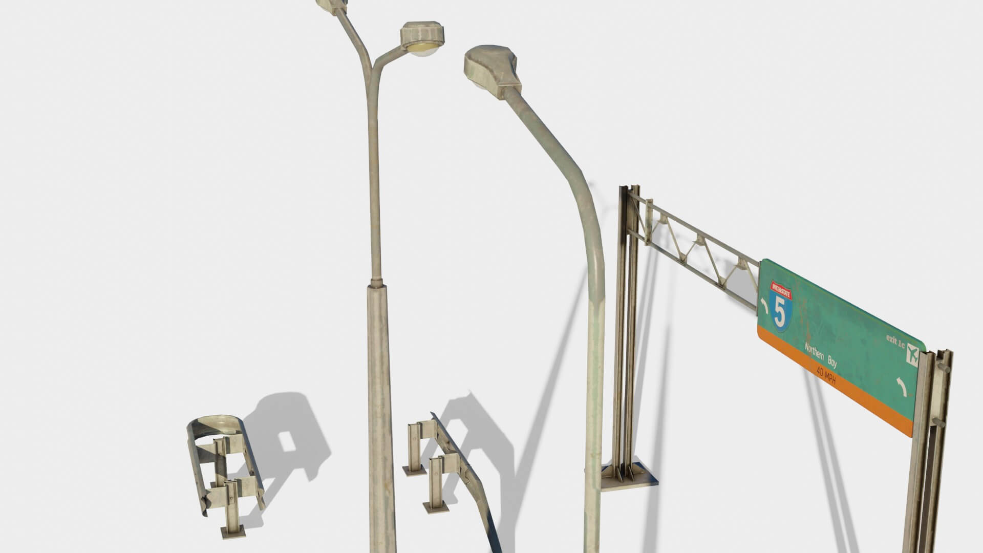 Highway Guard Rail Signs and Street Lights - 3D Model by esmileonline