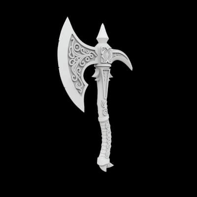 Fantasy Battle Axe 3D Print Model by estudiocog