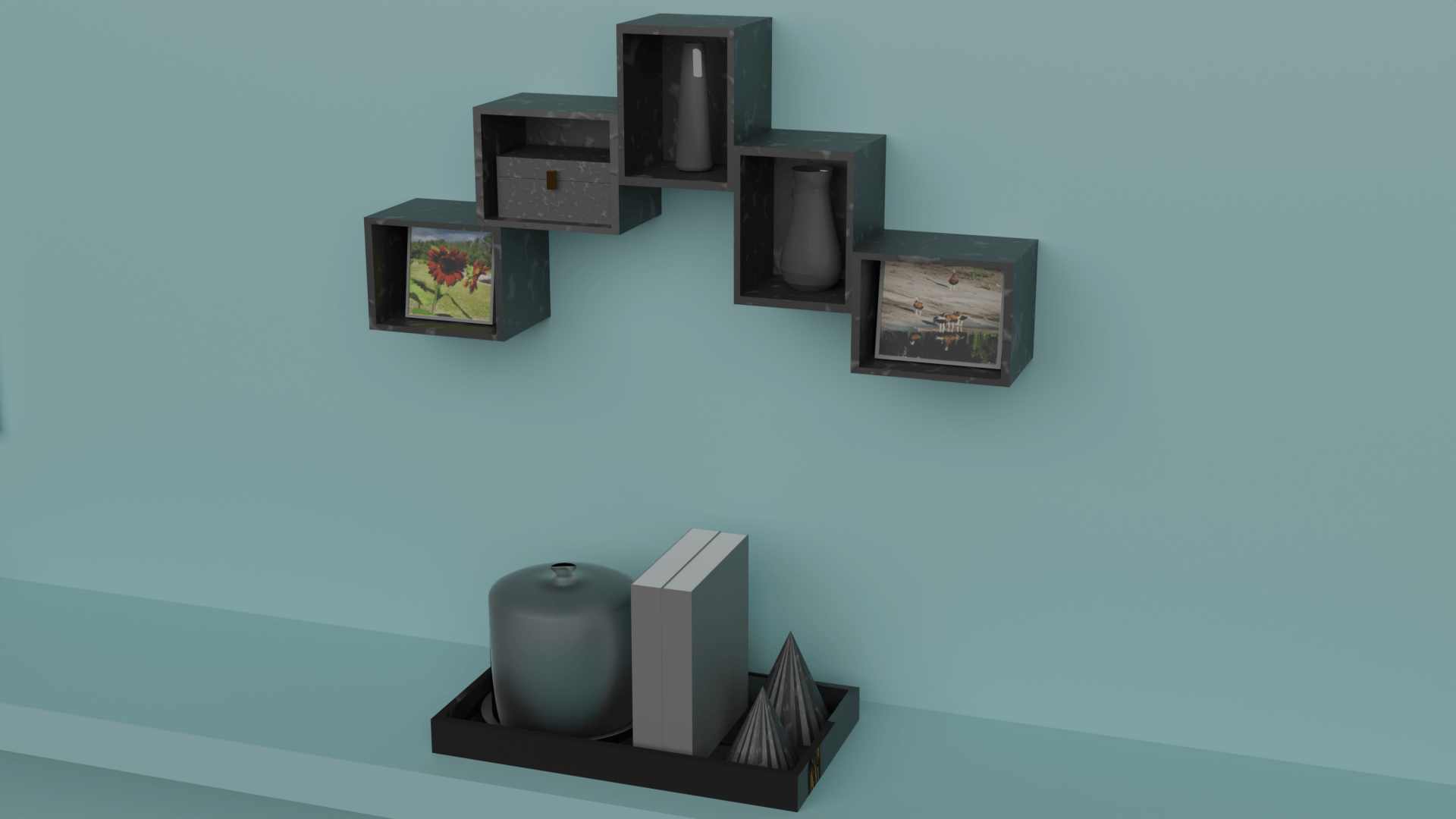 Living Room Decor 3D Model - Black Decor 3D Render