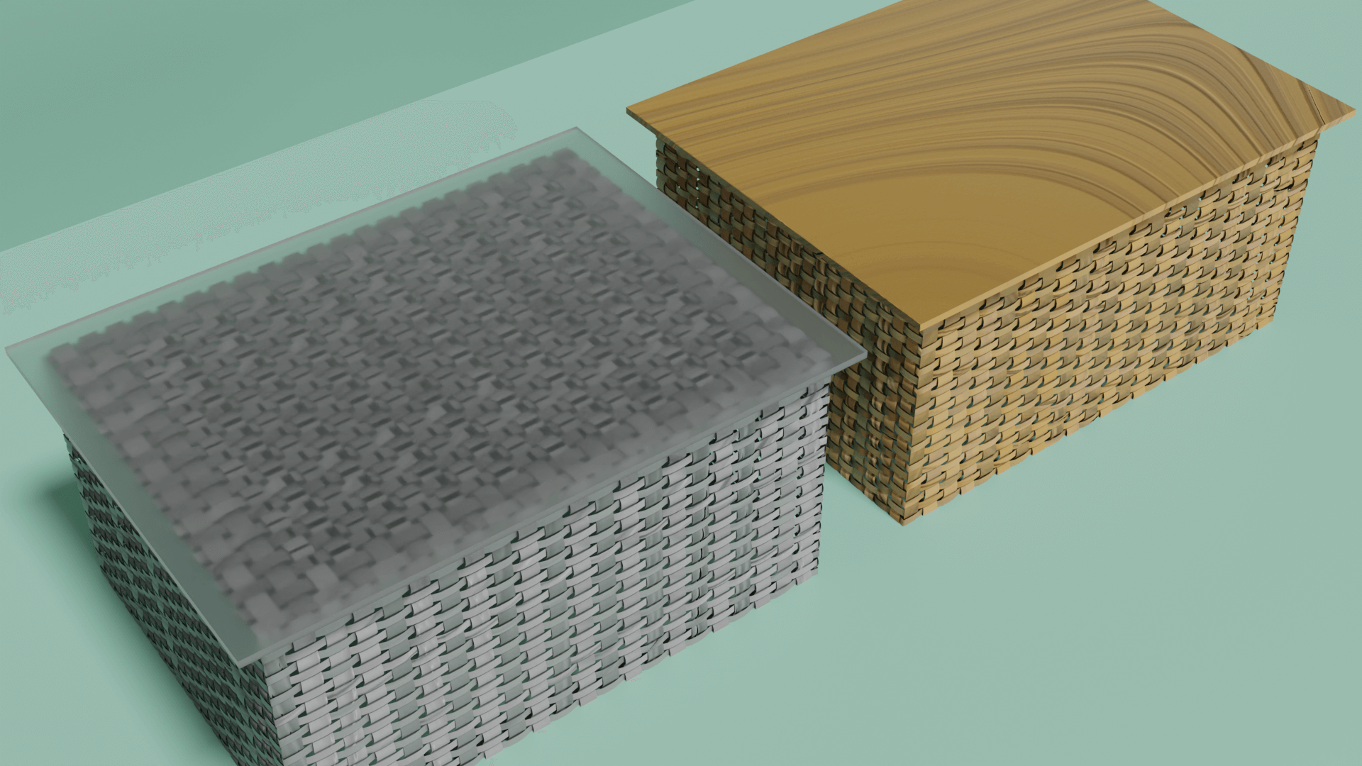 Wicker Rectangle Tables Set 3D Model Cycles II 3D Render