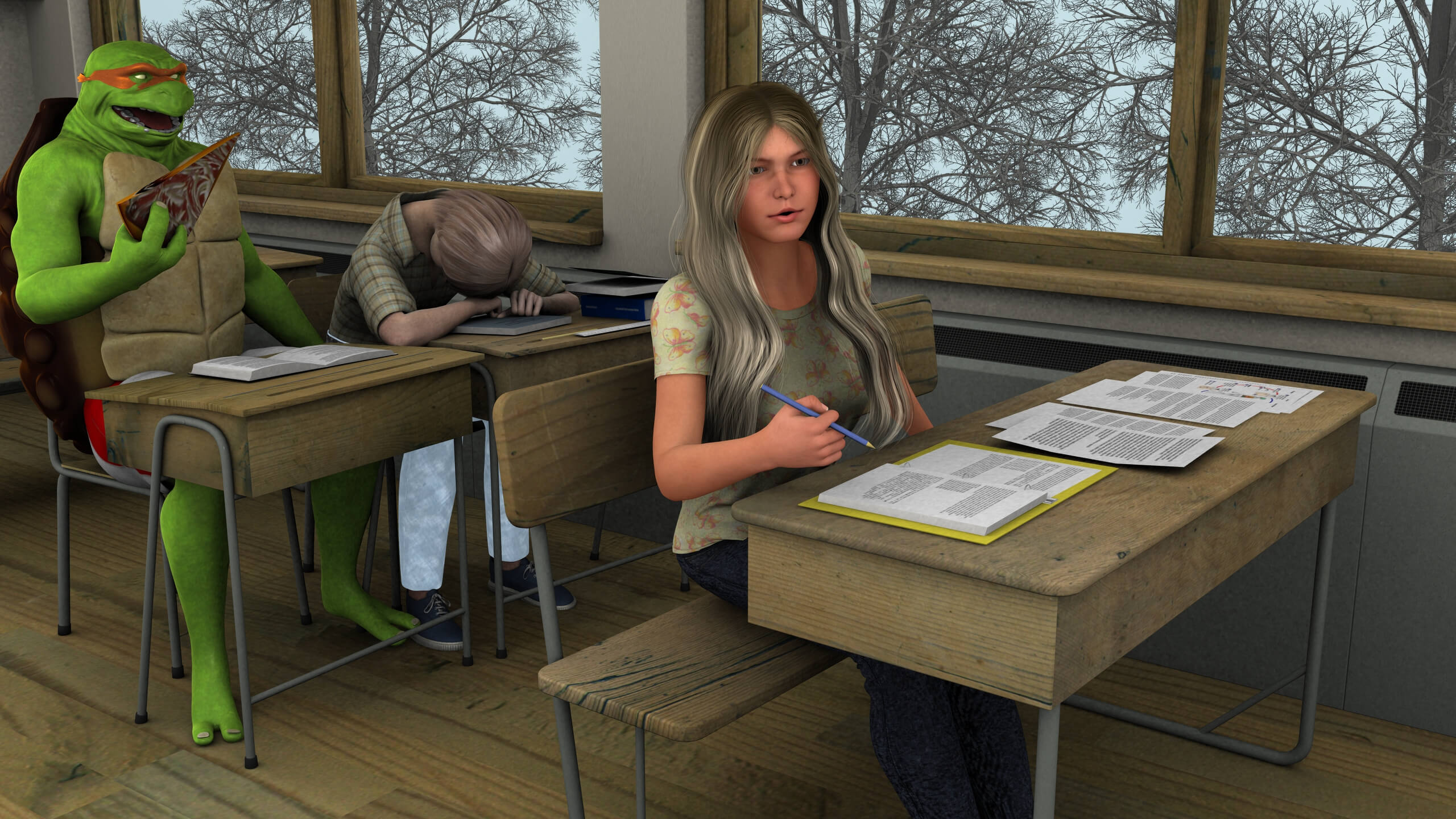 School day 3D Render, Digital Art by Ext3nd Studio