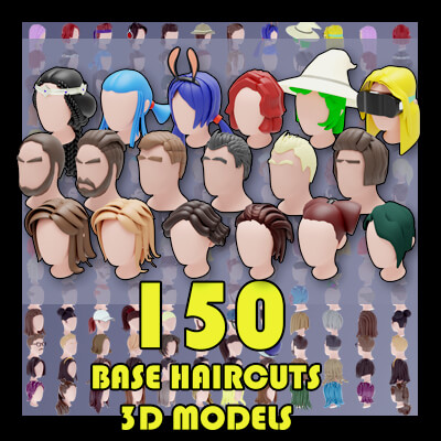 150 Stylized Base Haircuts - 3D Model by F540