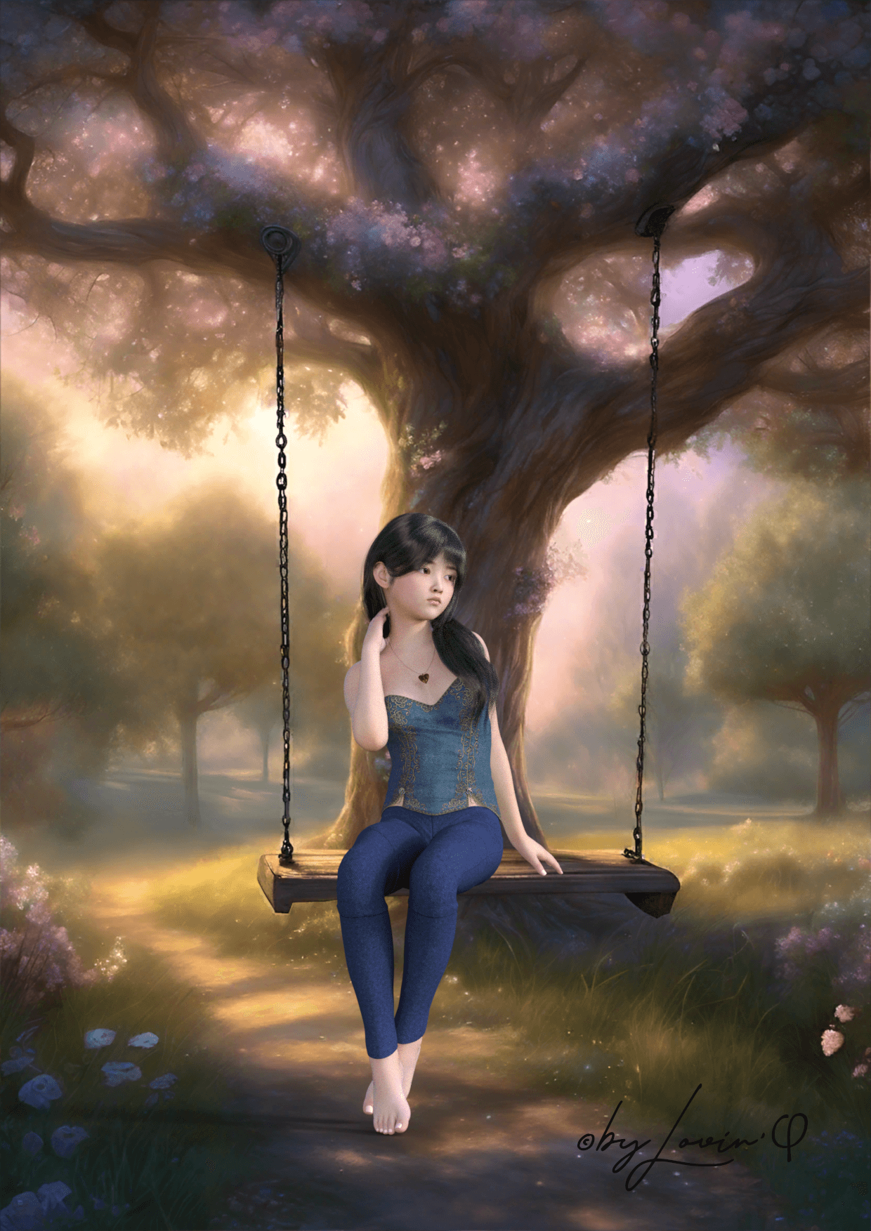 Melissa on a swing 3D Render, Digital Art by Fanfaria
