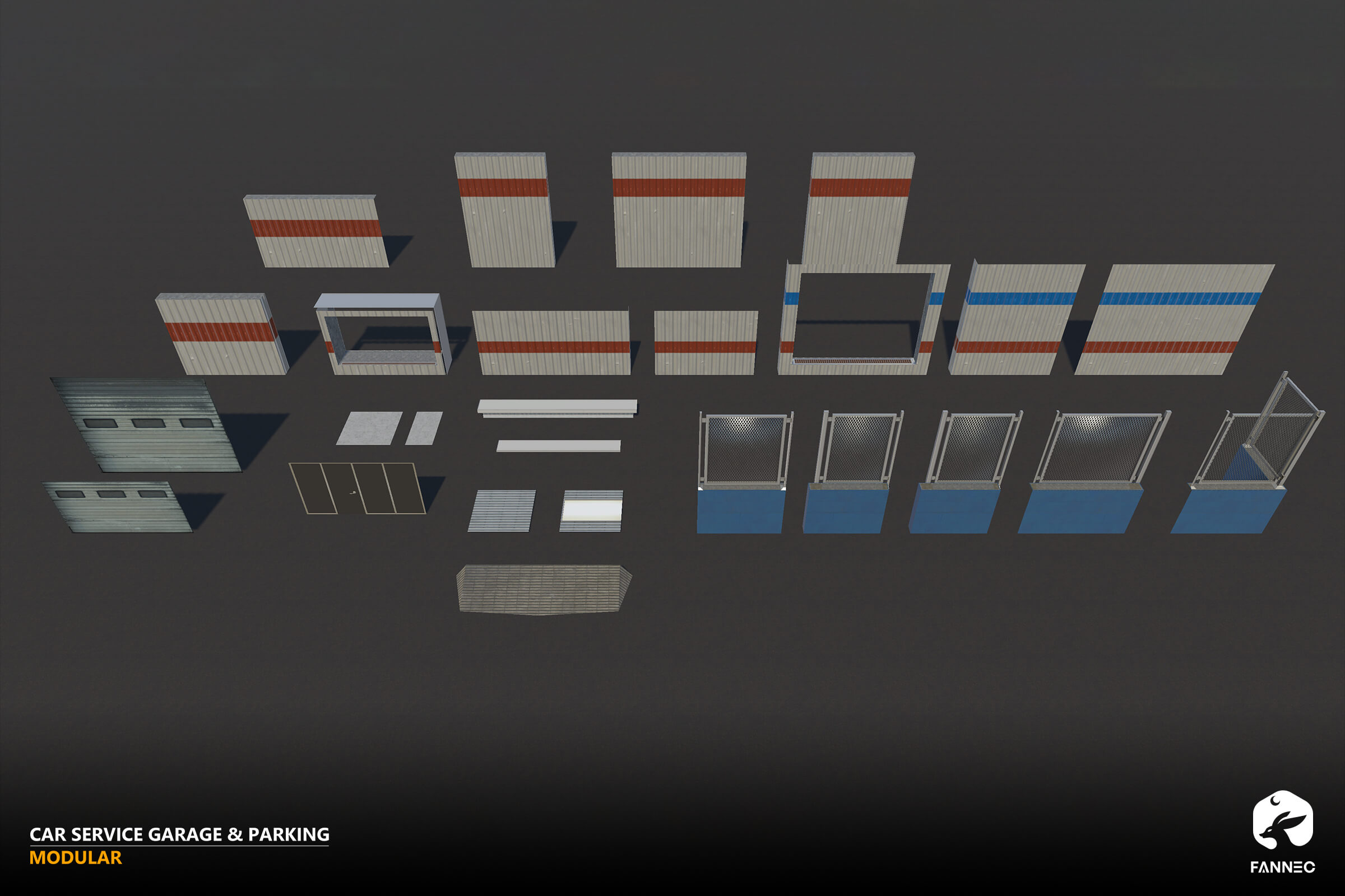 Modular - Car Service Garage & Parking - Blender FBX 3D Model by FANNEC