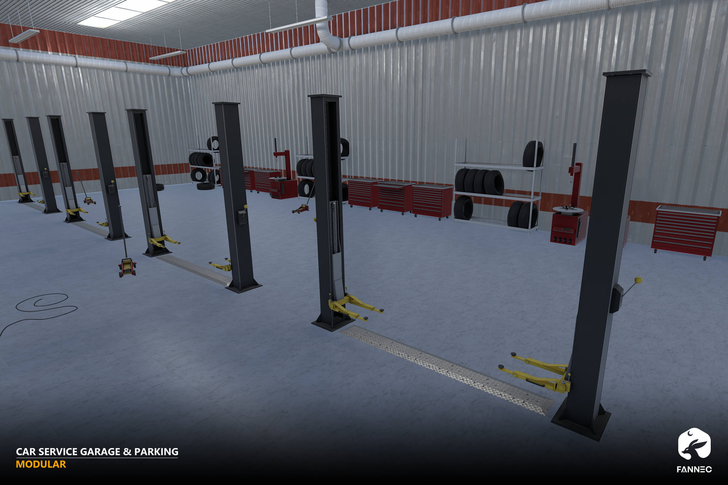 Modular - Car Service Garage & Parking - Unity 3D Model by FANNEC