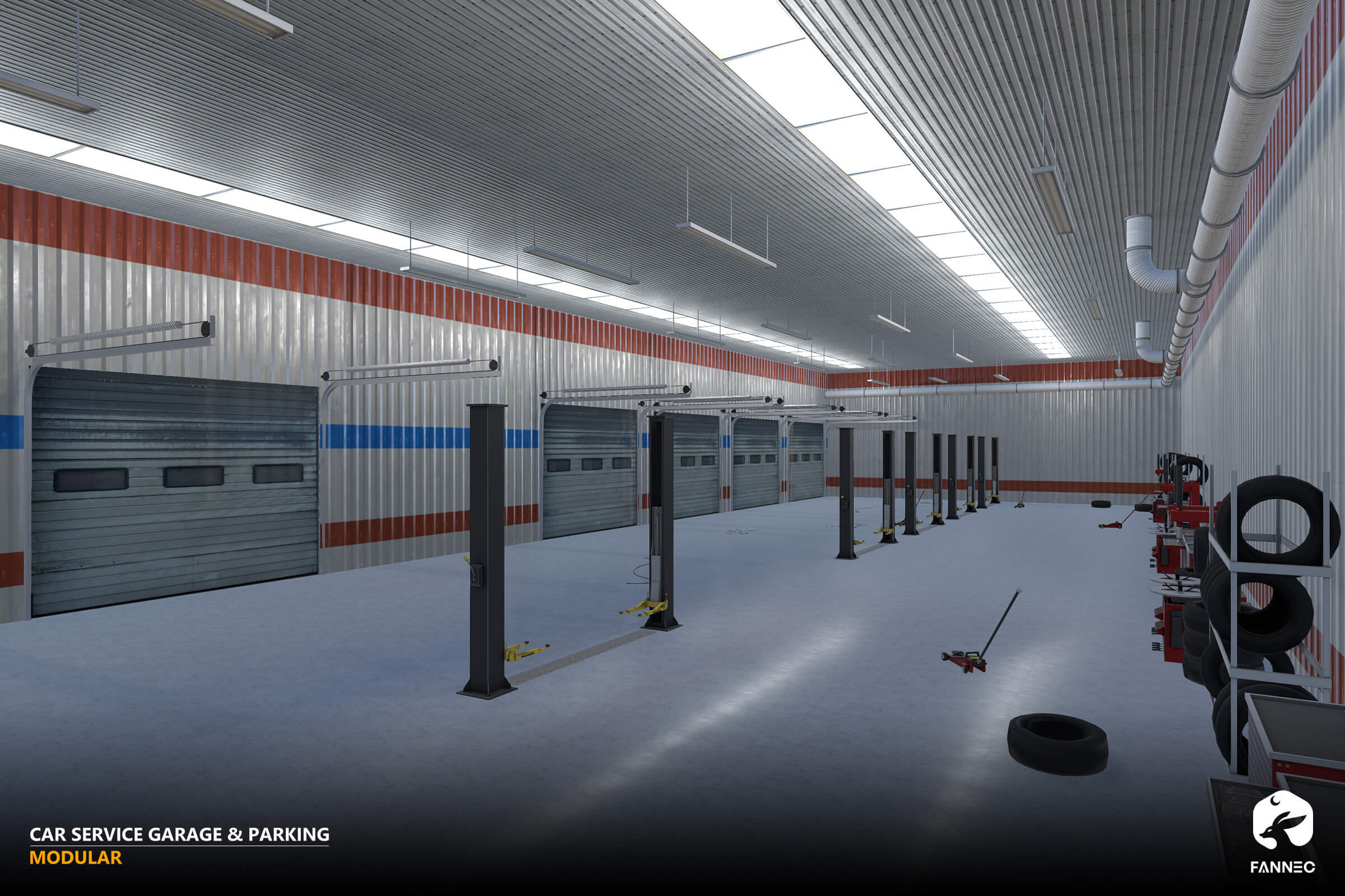 Modular - Car Service Garage & Parking - Unreal Engine 3D Model by FANNEC