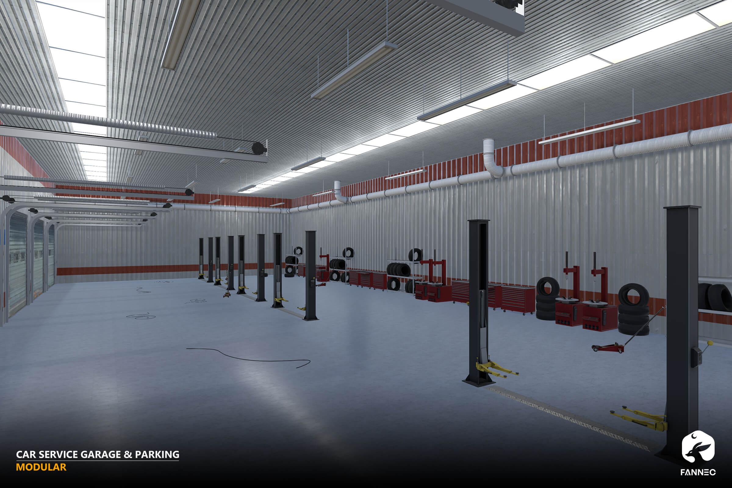Modular - Car Service Garage & Parking - Unreal Engine 3D Model by FANNEC