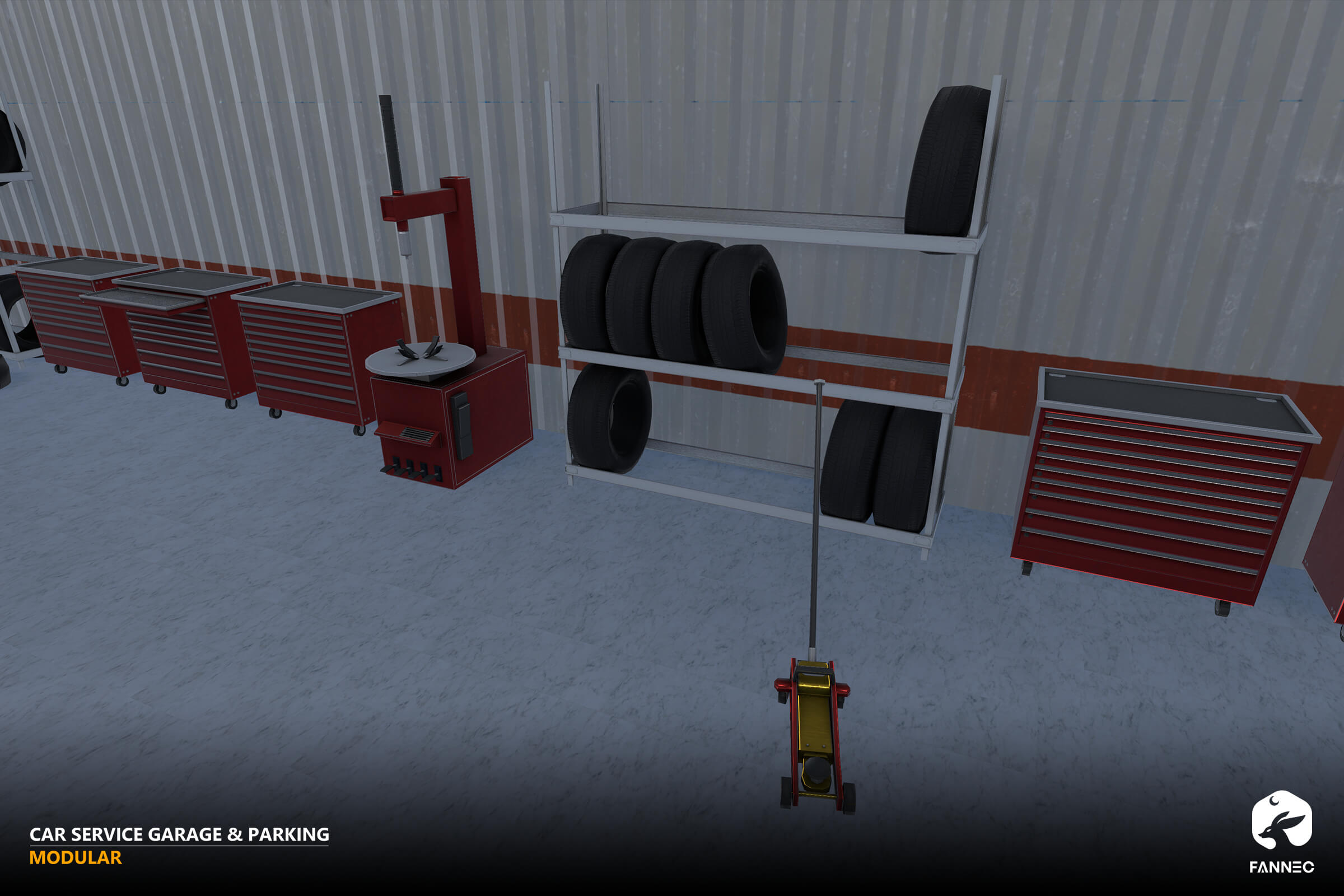 Modular - Car Service Garage & Parking - Unreal Engine 3D Model by FANNEC