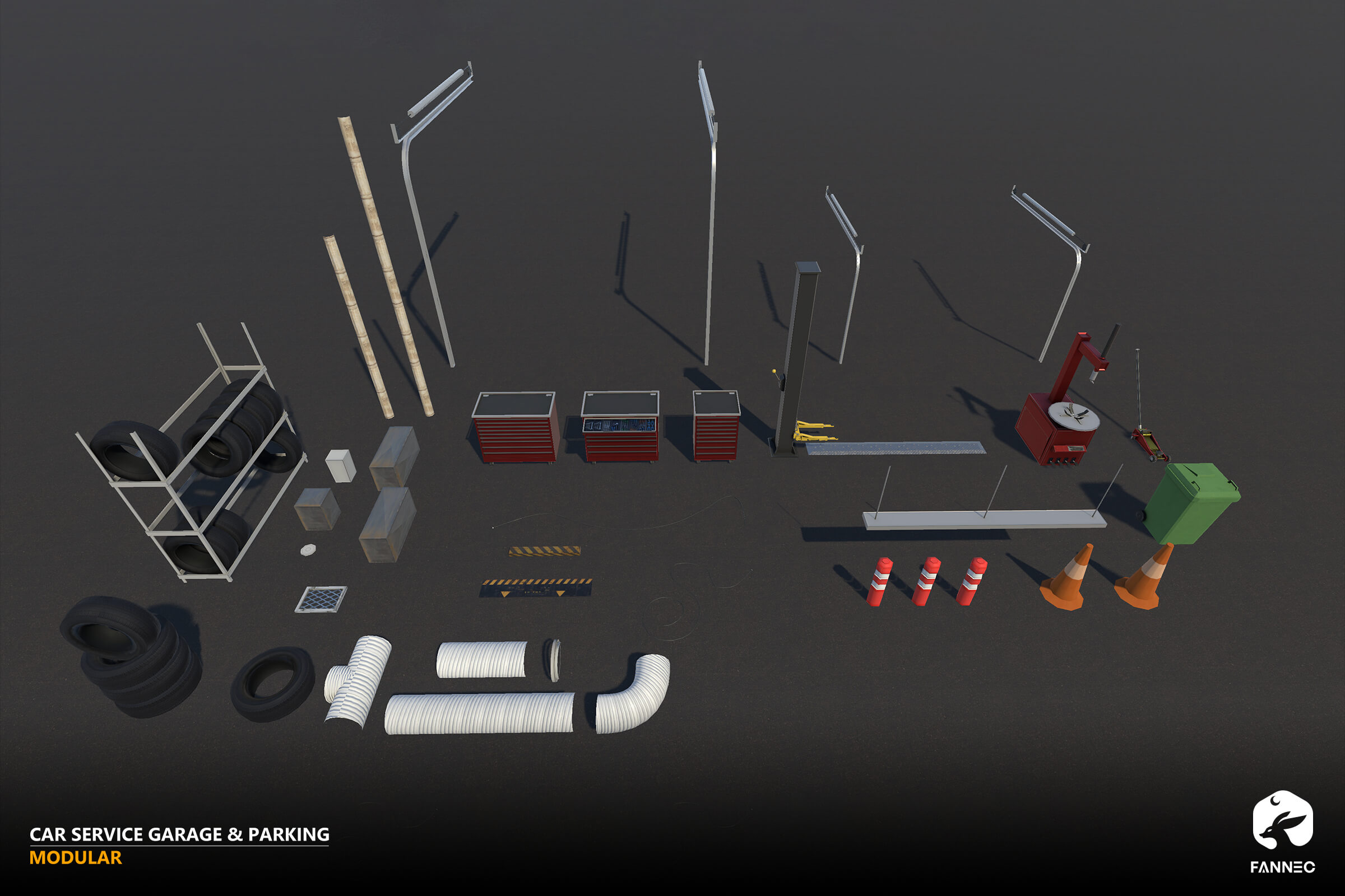 Modular - Car Service Garage & Parking - Unreal Engine 3D Model by FANNEC