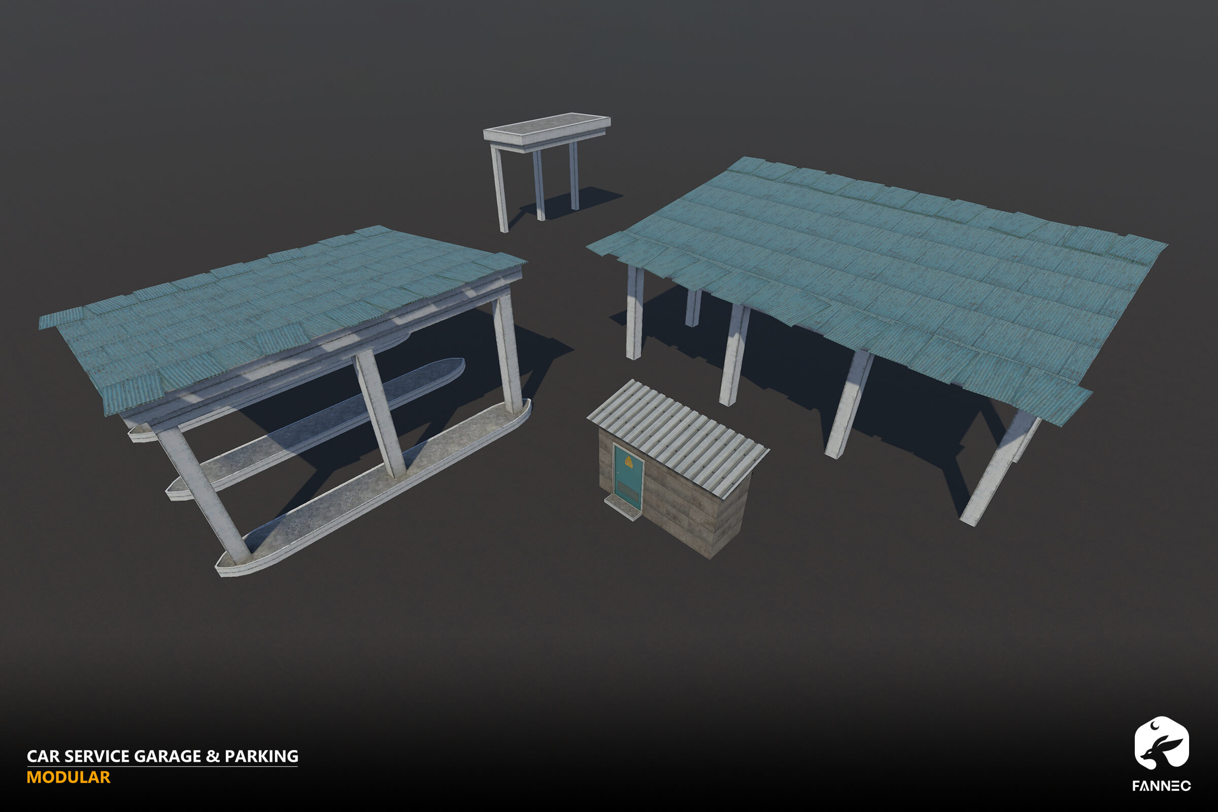 Modular - Car Service Garage & Parking - Unreal Engine 3D Model by FANNEC