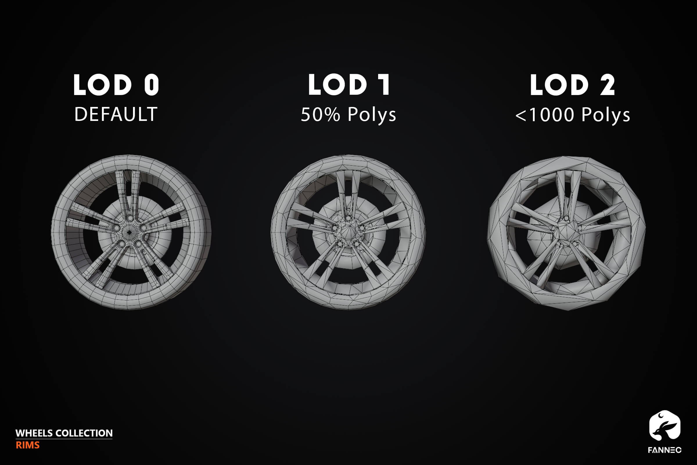 Rims - Wheels Collection - Unreal Engine 3D Model by FANNEC