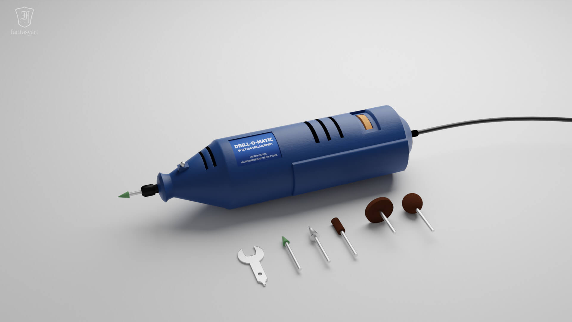 Mini-Drill With Accessories Free 3D Model by Fantasyart-3D
