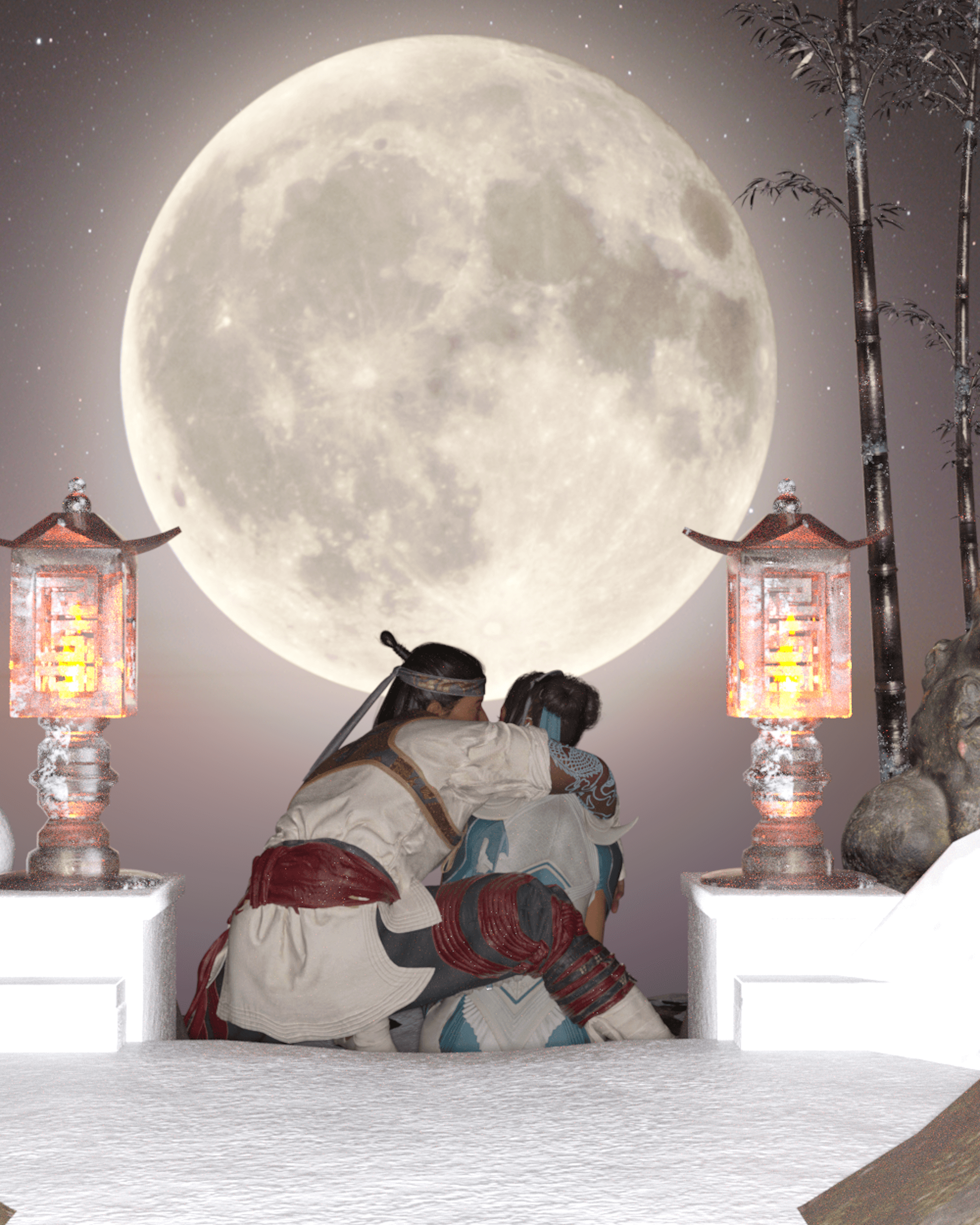 A Cool Night Beneath the Moon 3D Render by FatinChibi