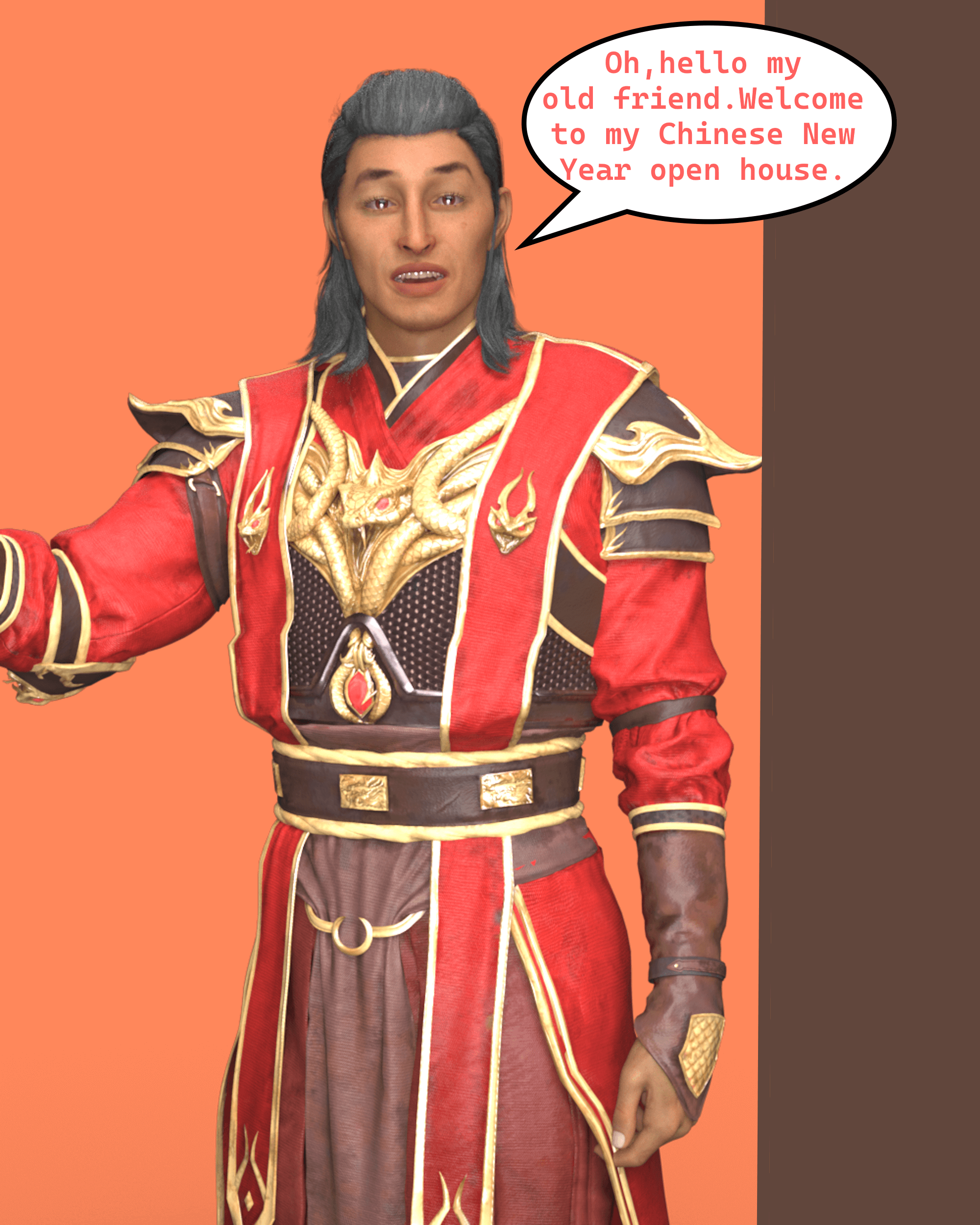 Shang Tsung In Red 3D Render, Digital Art by FatinChibi