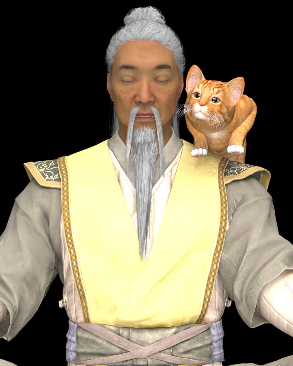 Shujinko & Orange Cat 3D Render, Digital Art by FatinChibi