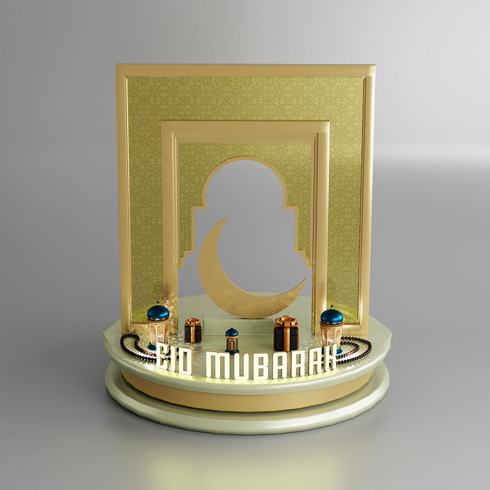 Eid Mubarak 3D Scene Crescent Moon Lanterns Blender 3D Model