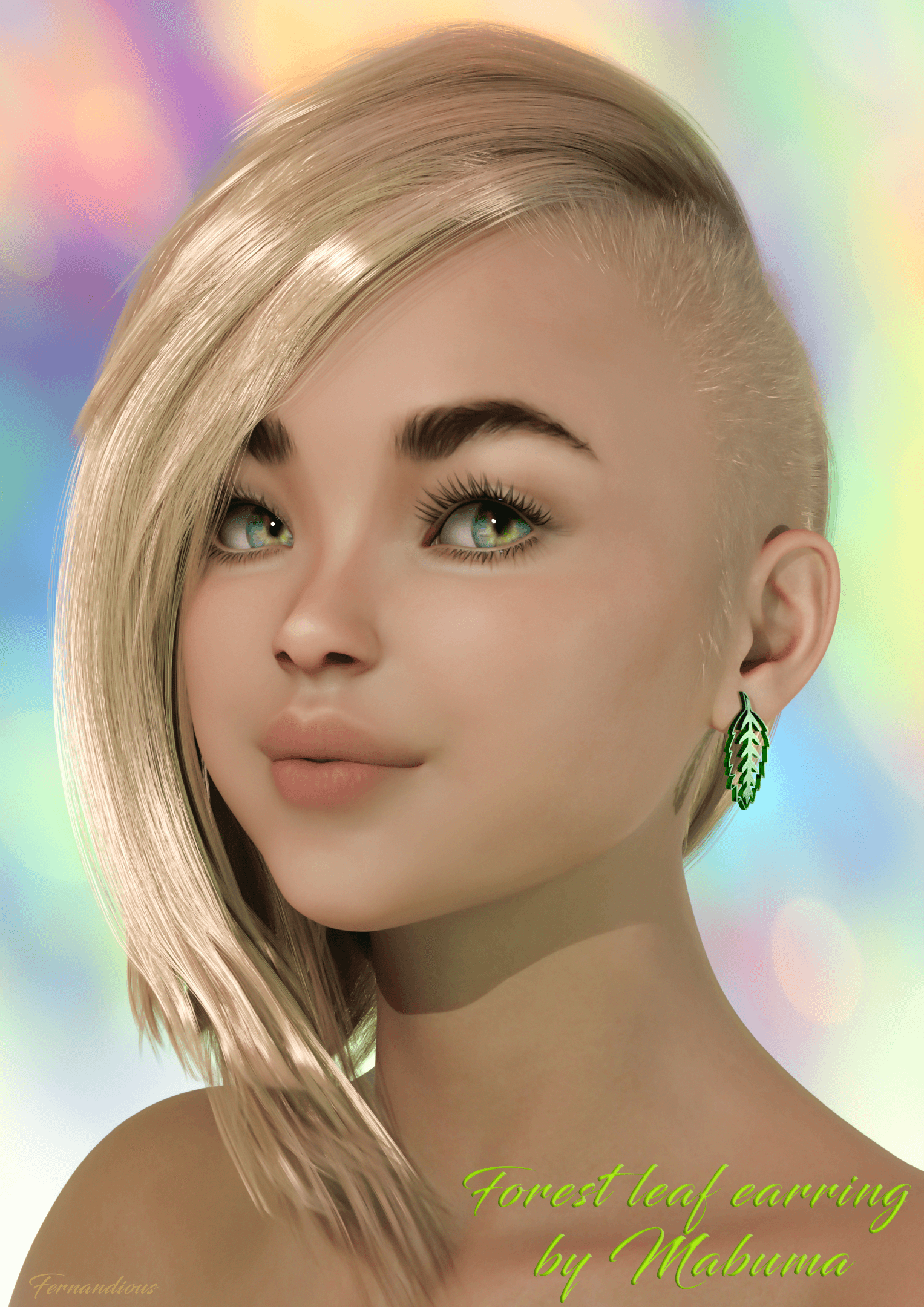 Young linda Mabuma earring 3D Render, Digital Art by Fernandious