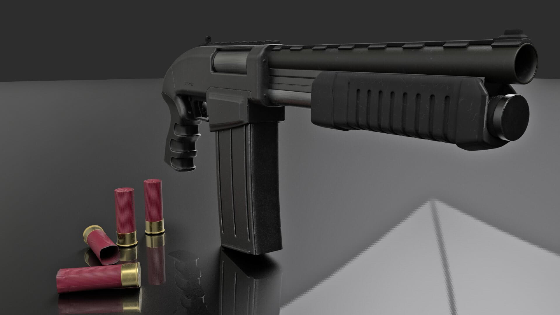 Pump-Action Shotgun with Clip 3D Model by Figster
