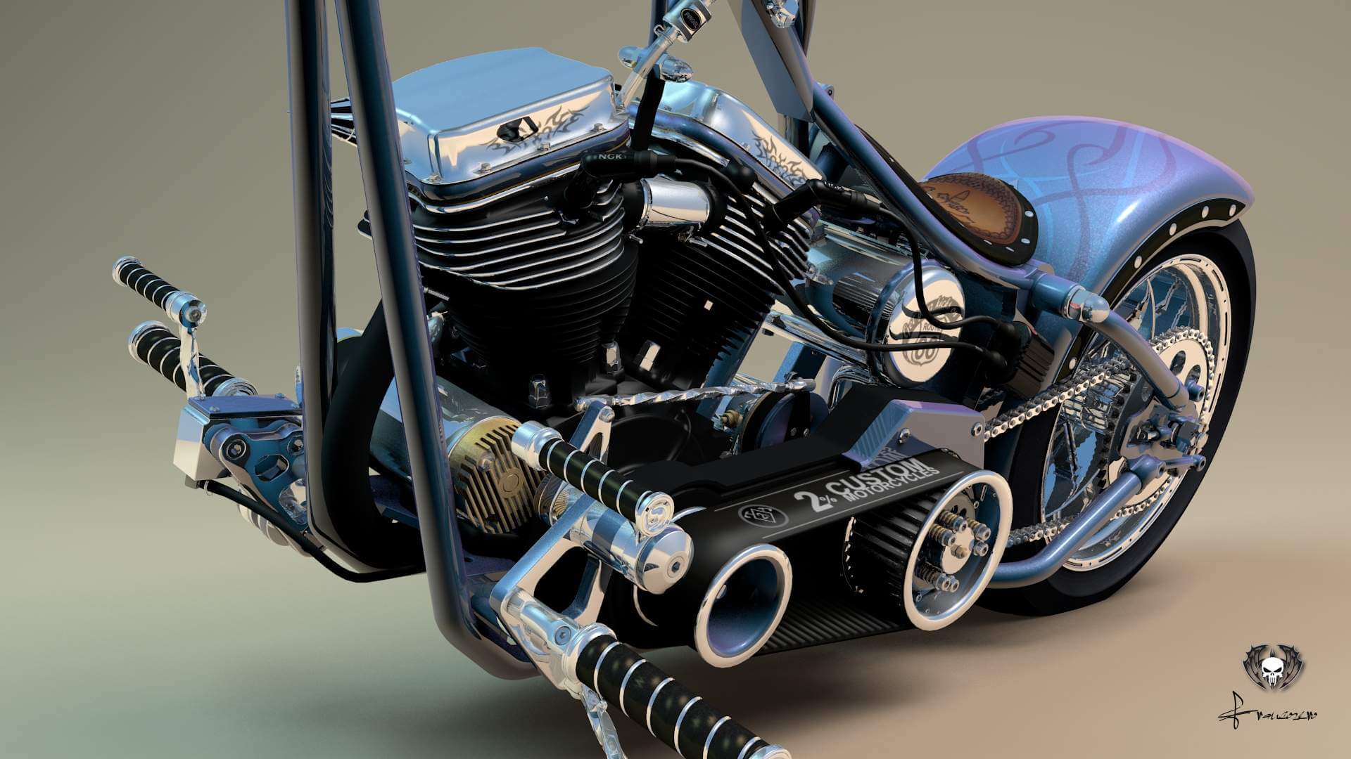 Smooth Blue Chopper - 3D Model by francozero