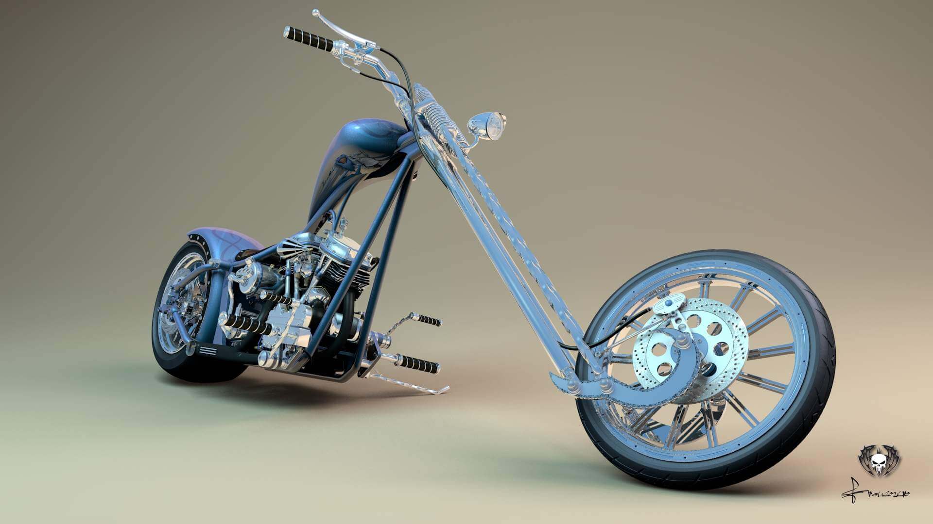 Smooth Blue Chopper - 3D Model by francozero