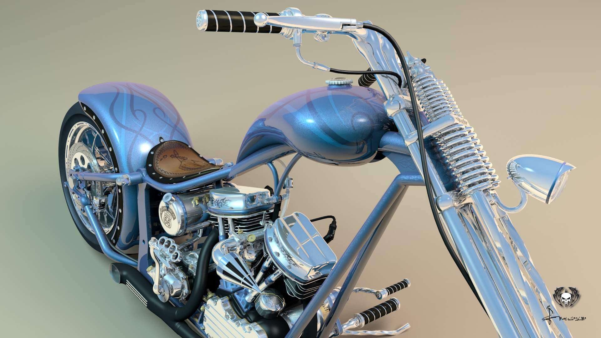 Smooth Blue Chopper - 3D Model by francozero