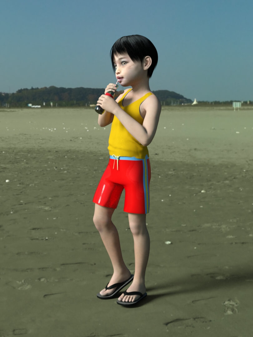 Boy on a Beach 3D Render, Digital Art by Freddyx