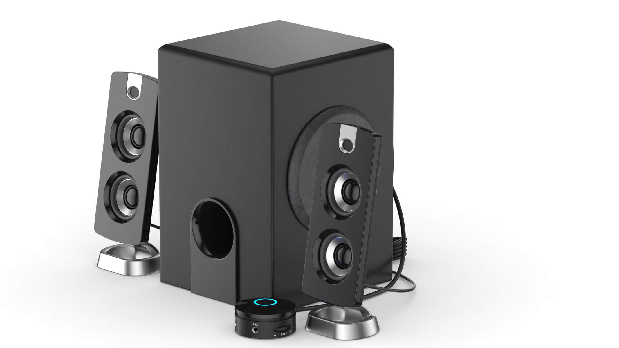 2.1 Speaker Sound System With Subwoofer and Control Pod - 3D Model by ...