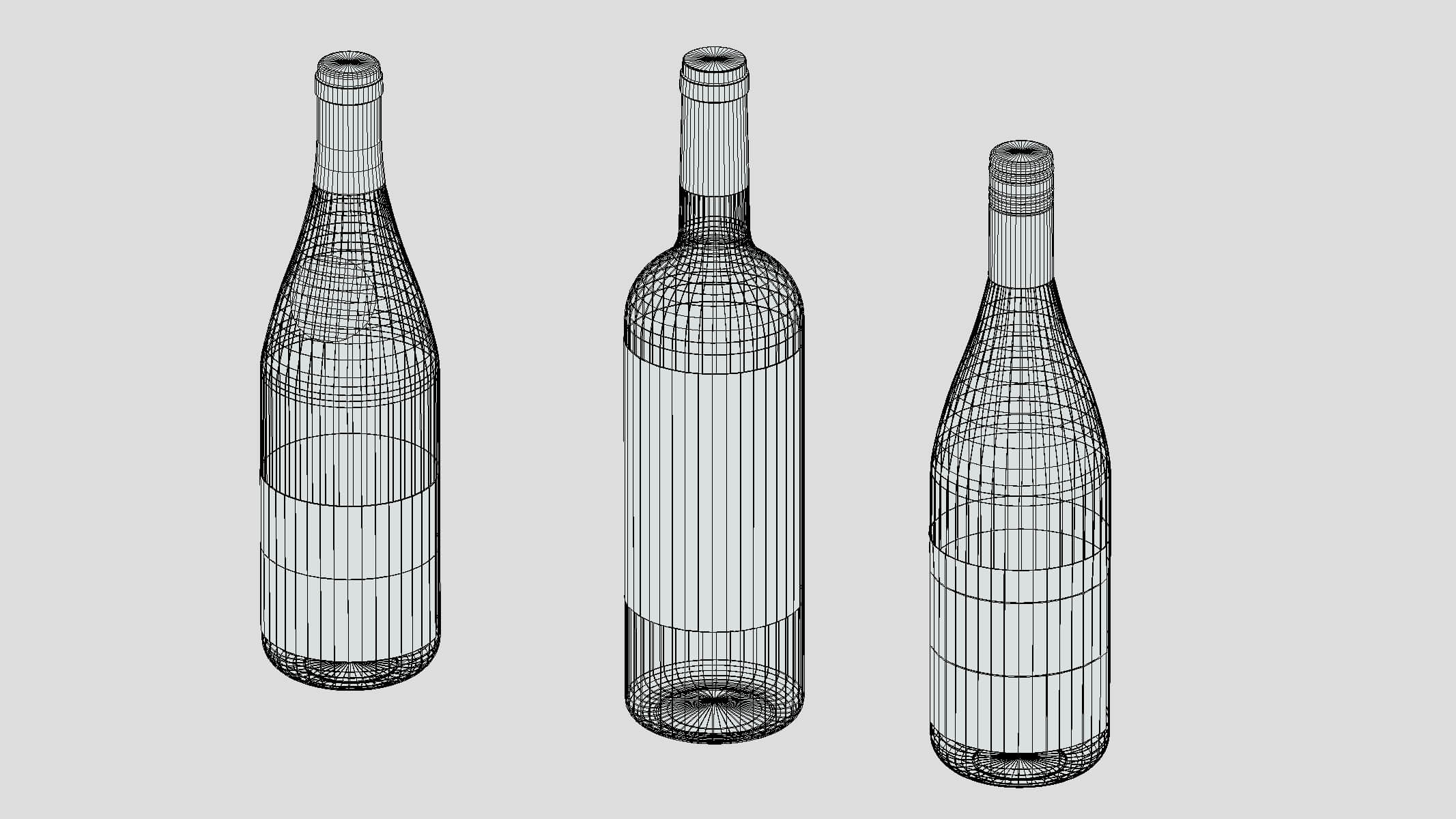 3 Wine Bottles Low Poly - 3D Model by frezzy