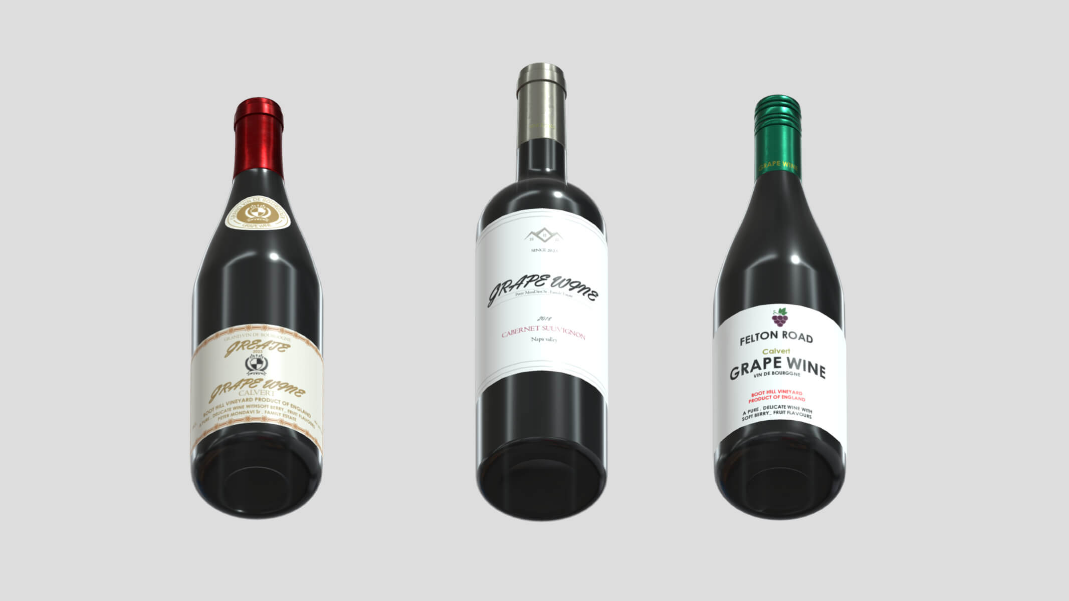3 Wine Bottles Low Poly - 3D Model by frezzy