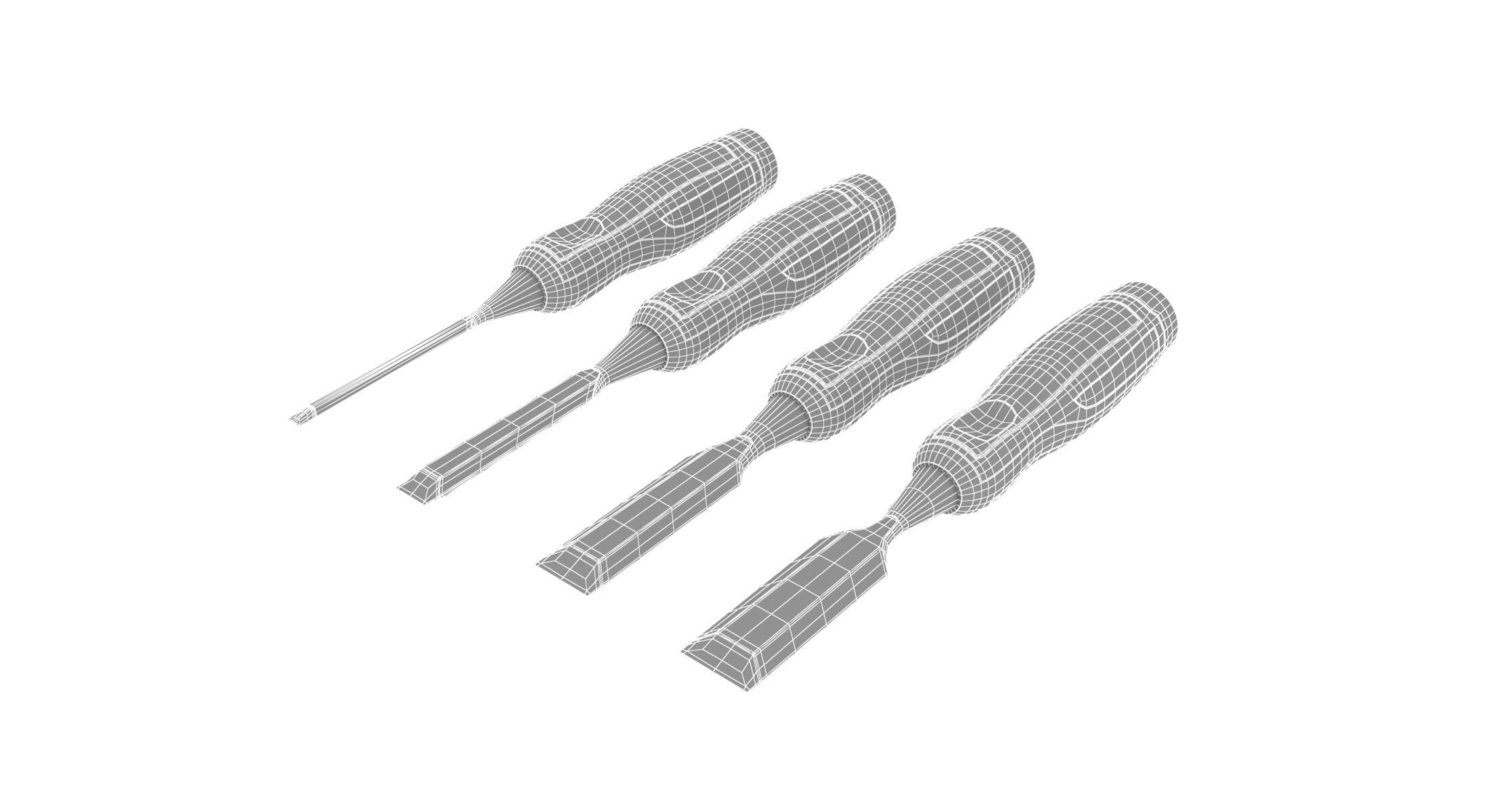 4 Chisels Set - 3D Model by frezzy