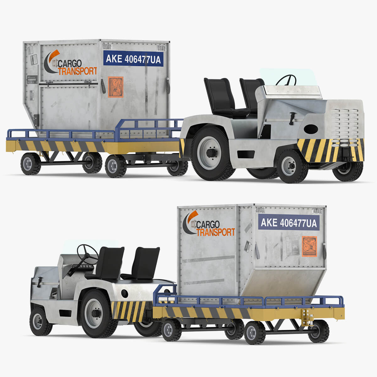 Airport Tug Clark CT30 Carrying Passengers Luggage - 3D Model by frezzy