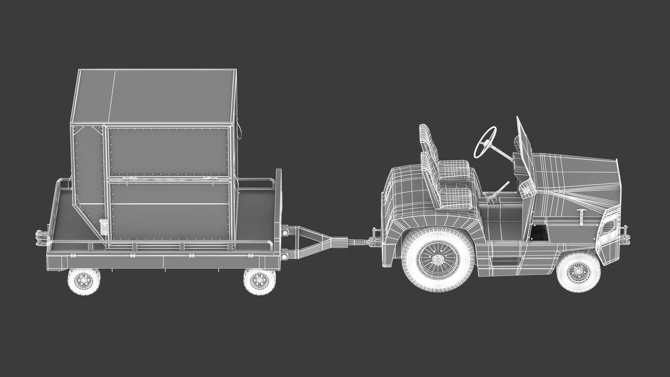 Airport Tug Clark CT30 Carrying Passengers Luggage - 3D Model by frezzy